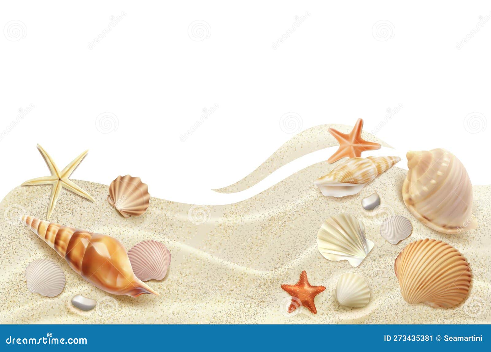 Realistic Beach Seaside Top View with Seashells Stock Vector ...