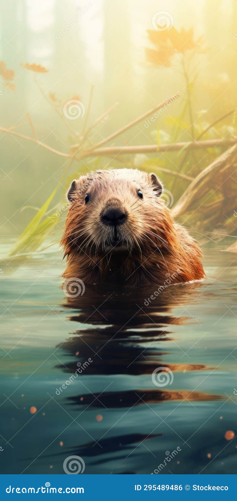 Realistic Beaver Portrait: Golden Light in Forest Stock Photo - Image ...