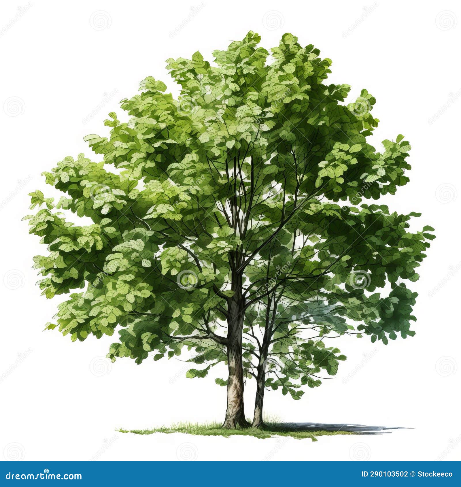 Realistic Beech Tree Illustration with Green Leaves on White Background ...