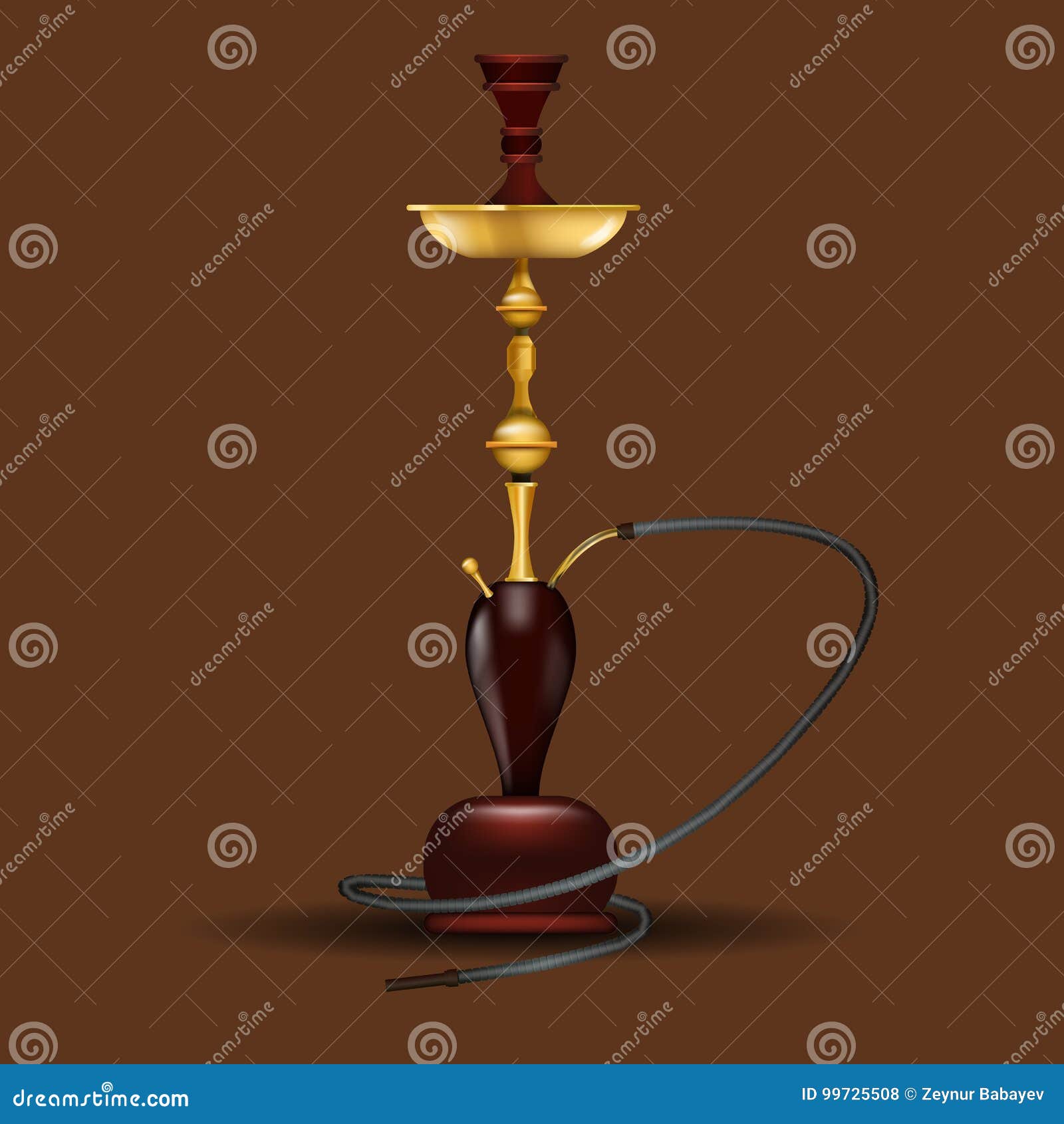 Golden Shisha Pipe Standing On White Background Vector Illustration ...