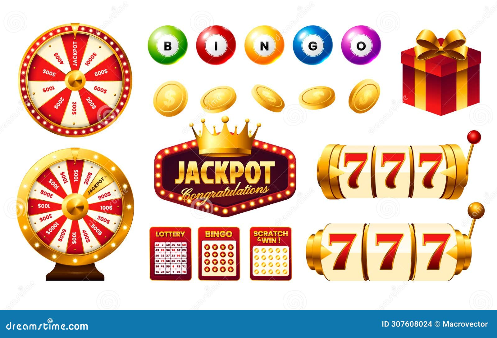 Realistic Bingo Game Icons Set Stock Illustration - Illustration of ...