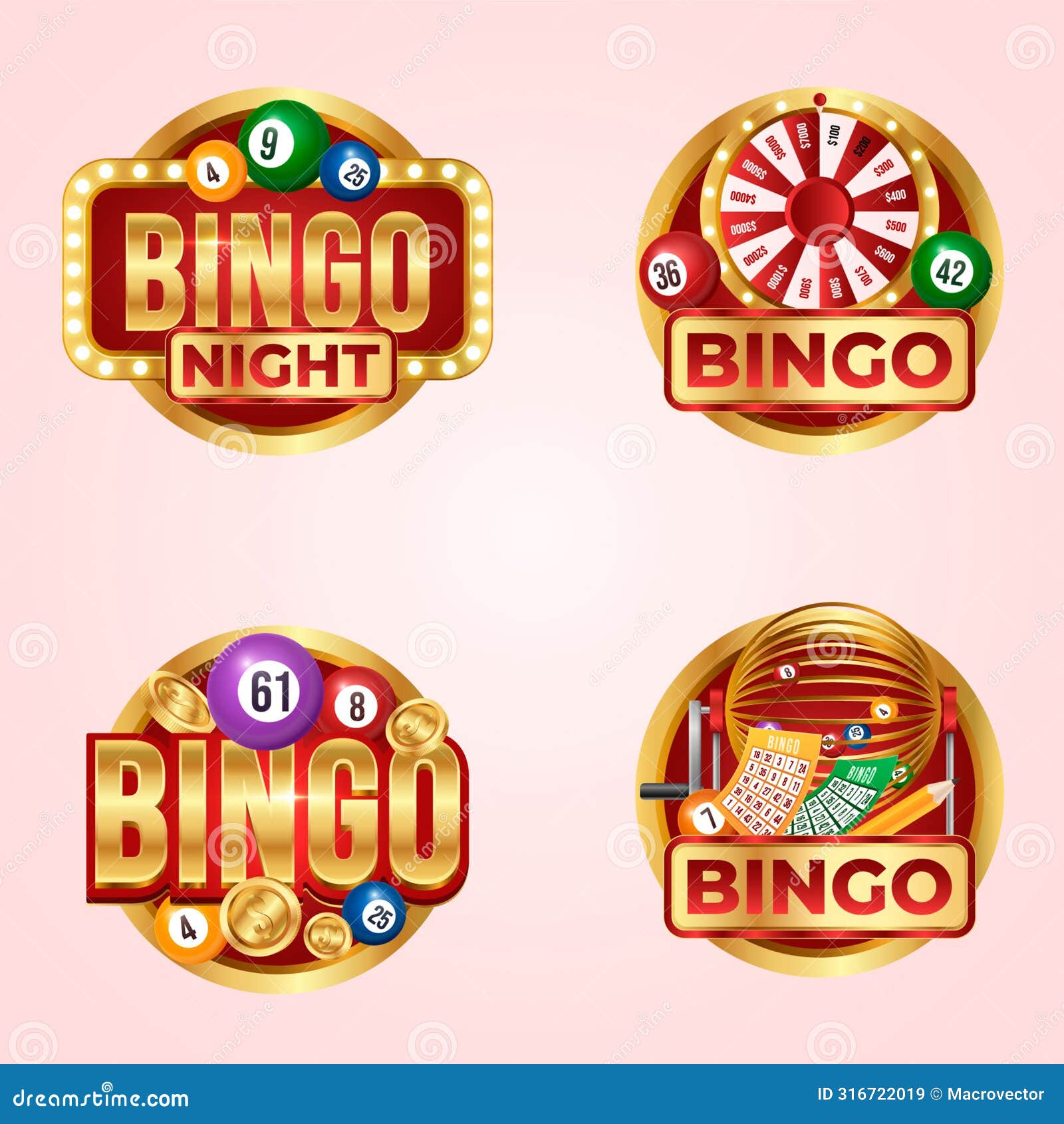 Realistic Bingo Game Label Set Stock Illustration - Illustration of ...