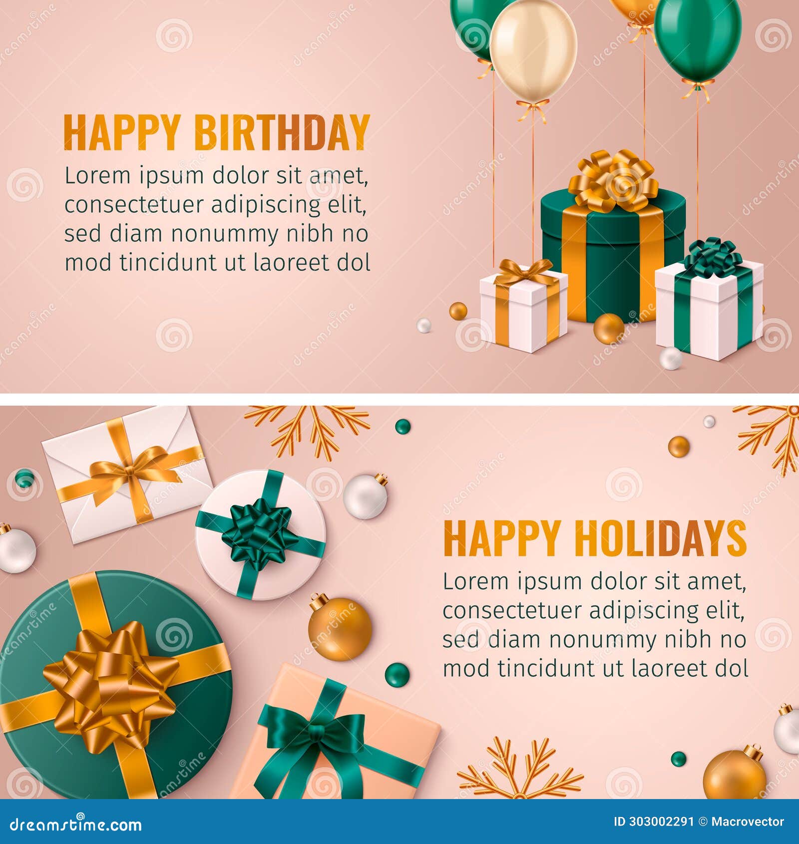 Realistic Birthday Present Horizontal Banner Template Collection Stock ...
