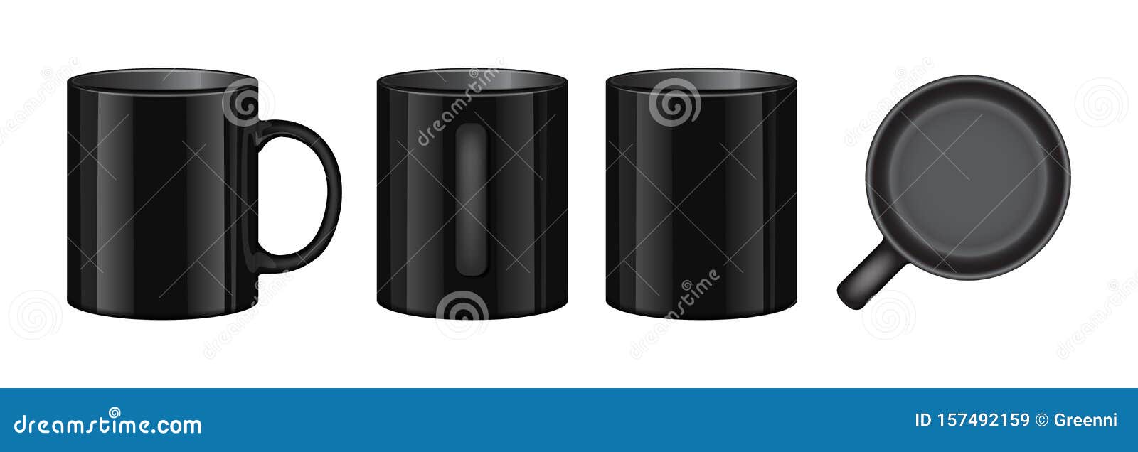 Realistic Black Cup Empty Template Mockup Set Different Views. Vector ...