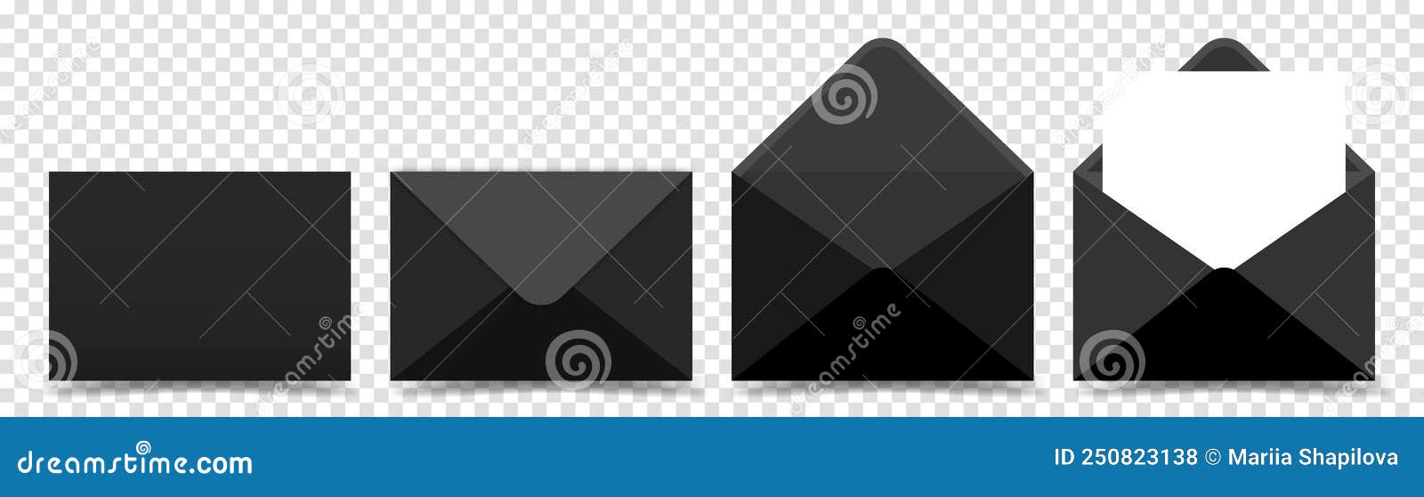 Realistic black envelopes stock vector. Illustration of post - 250823138