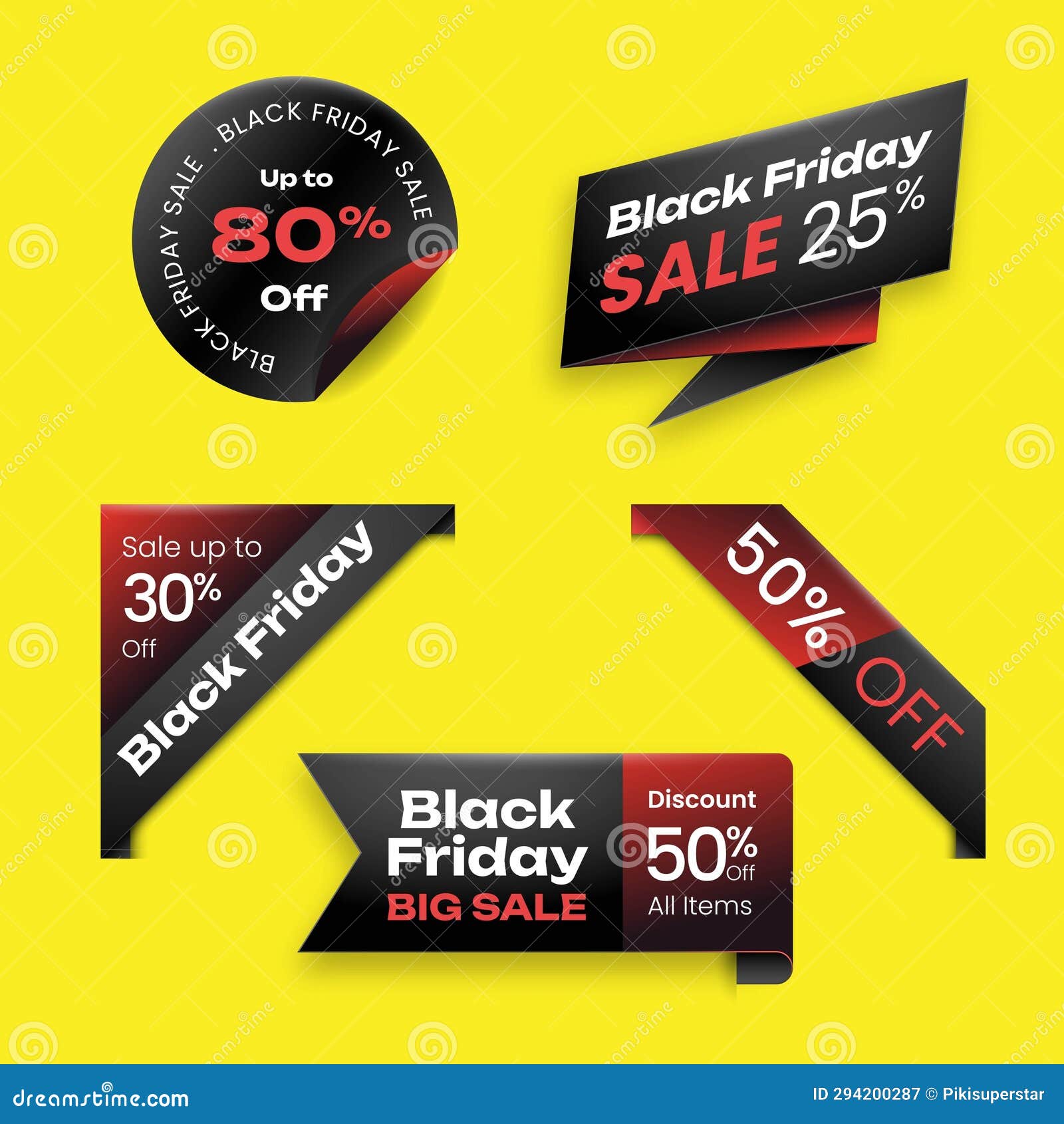 Realistic Black Friday Tag Banner Set Design Vector Stock Vector ...