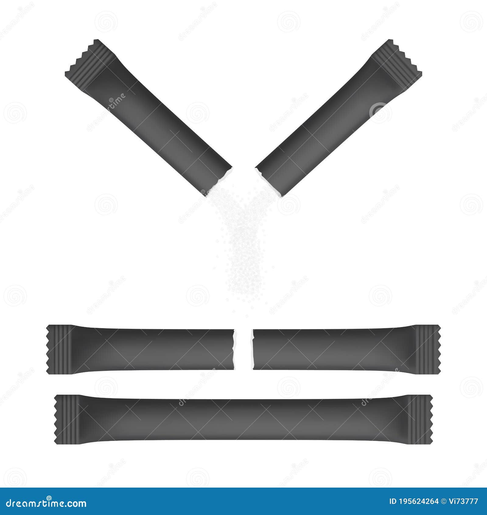 Realistic Black Paper Sachet Bag. Torn Package Mockup with Falling ...