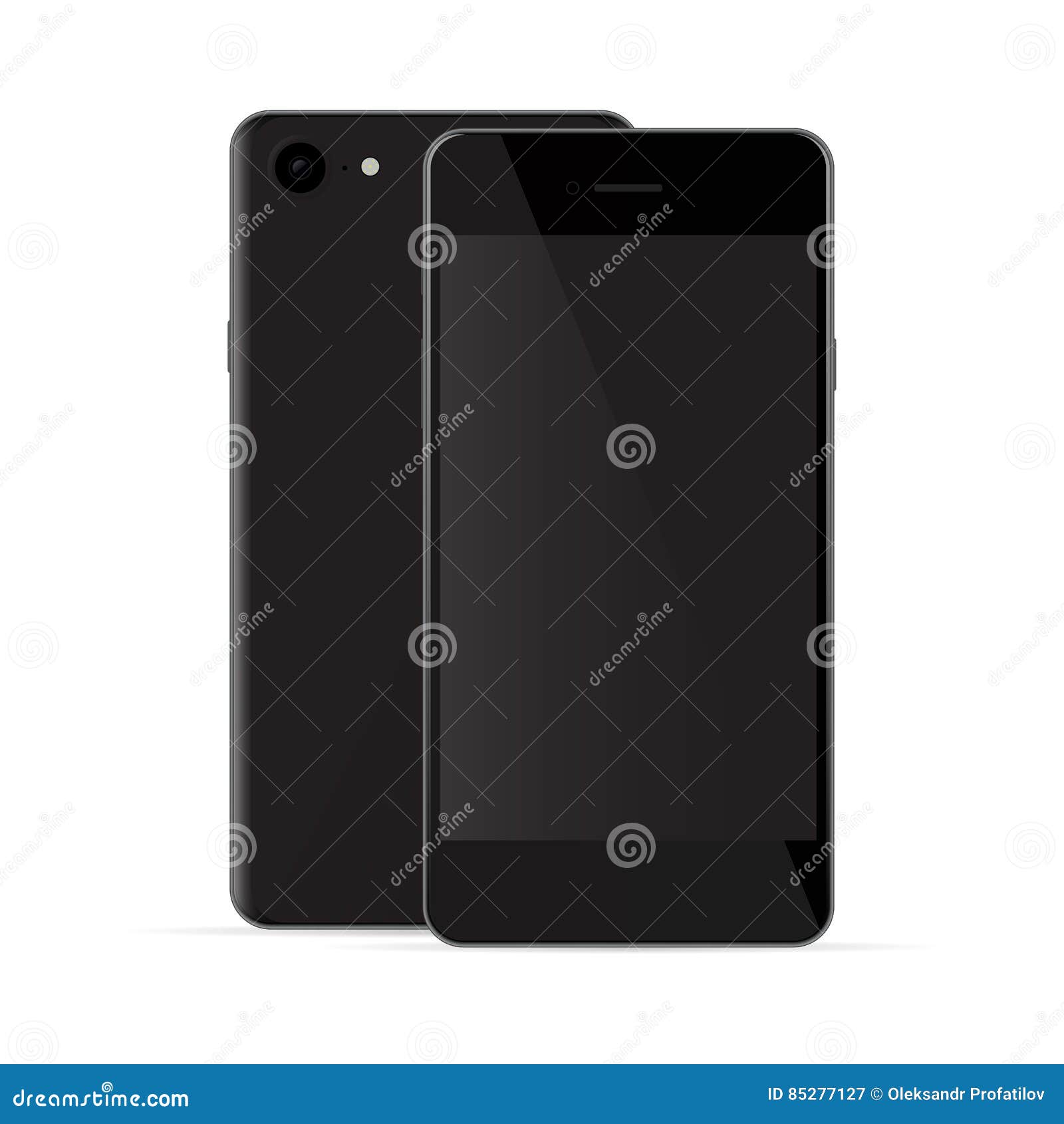 Realistic Black Phones with Black Screen, Front and Back View, I Stock ...