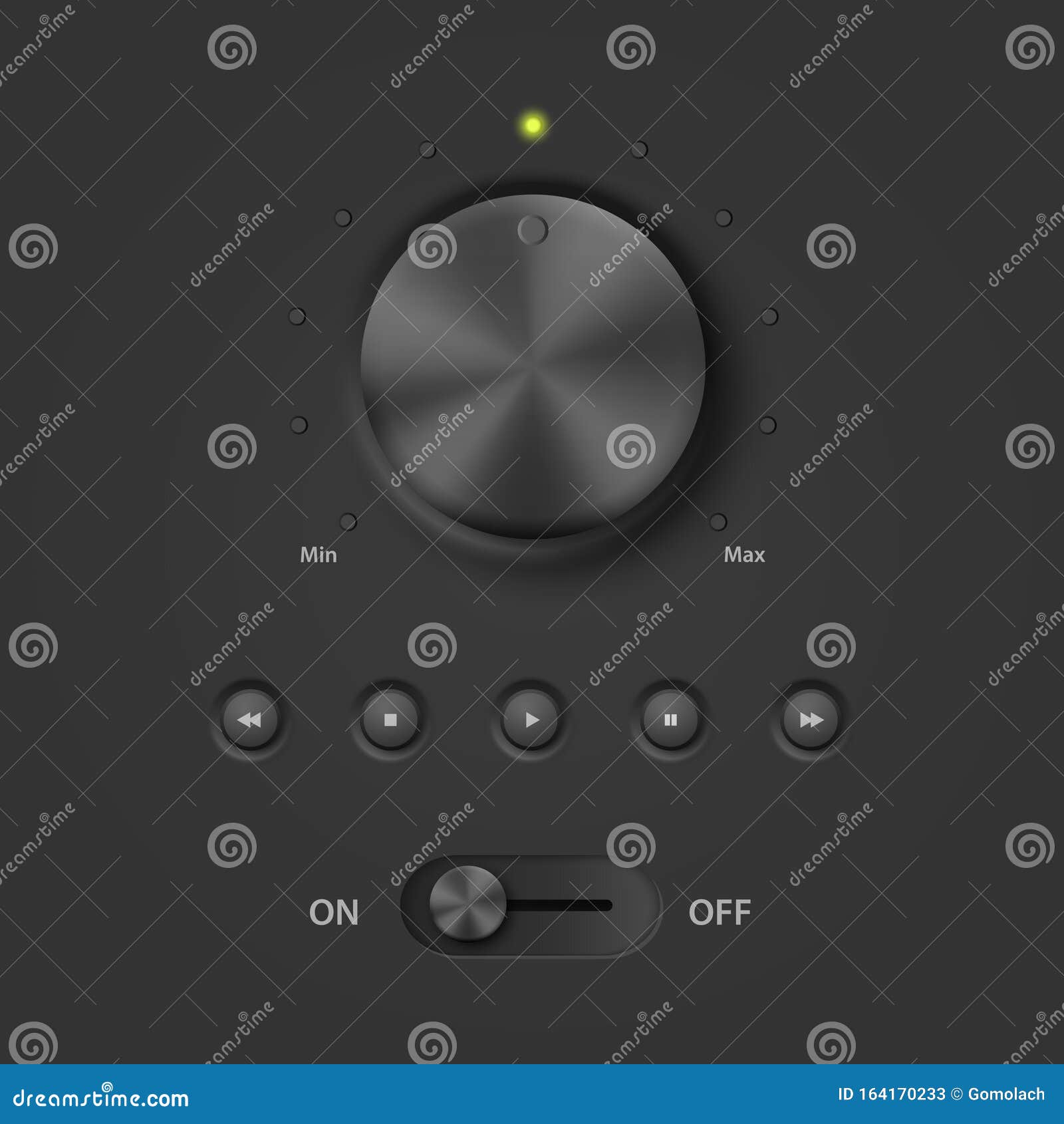 Realistic Black Plastic Panel Media Audio Player with Knob, Control ...