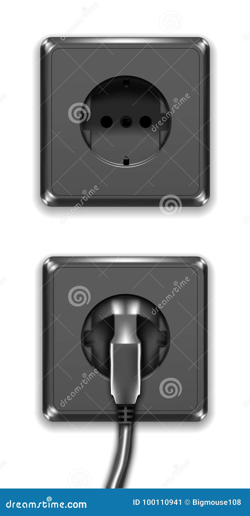 Realistic Black Plastic Power Socket Europe Type Electric Set. Vector ...