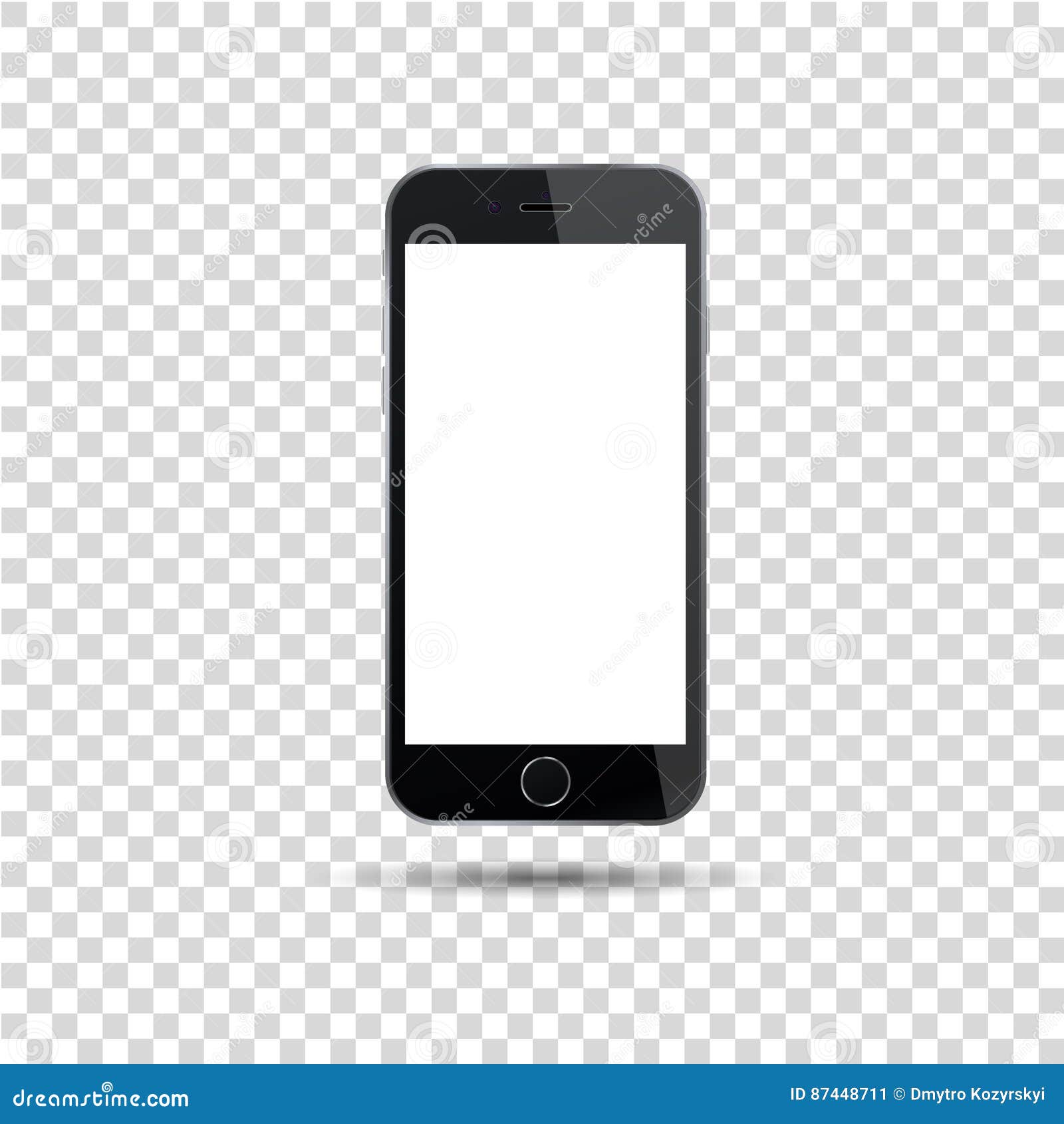Realistic Black Smartphone in Iphone Style with Blank Screen on White ...