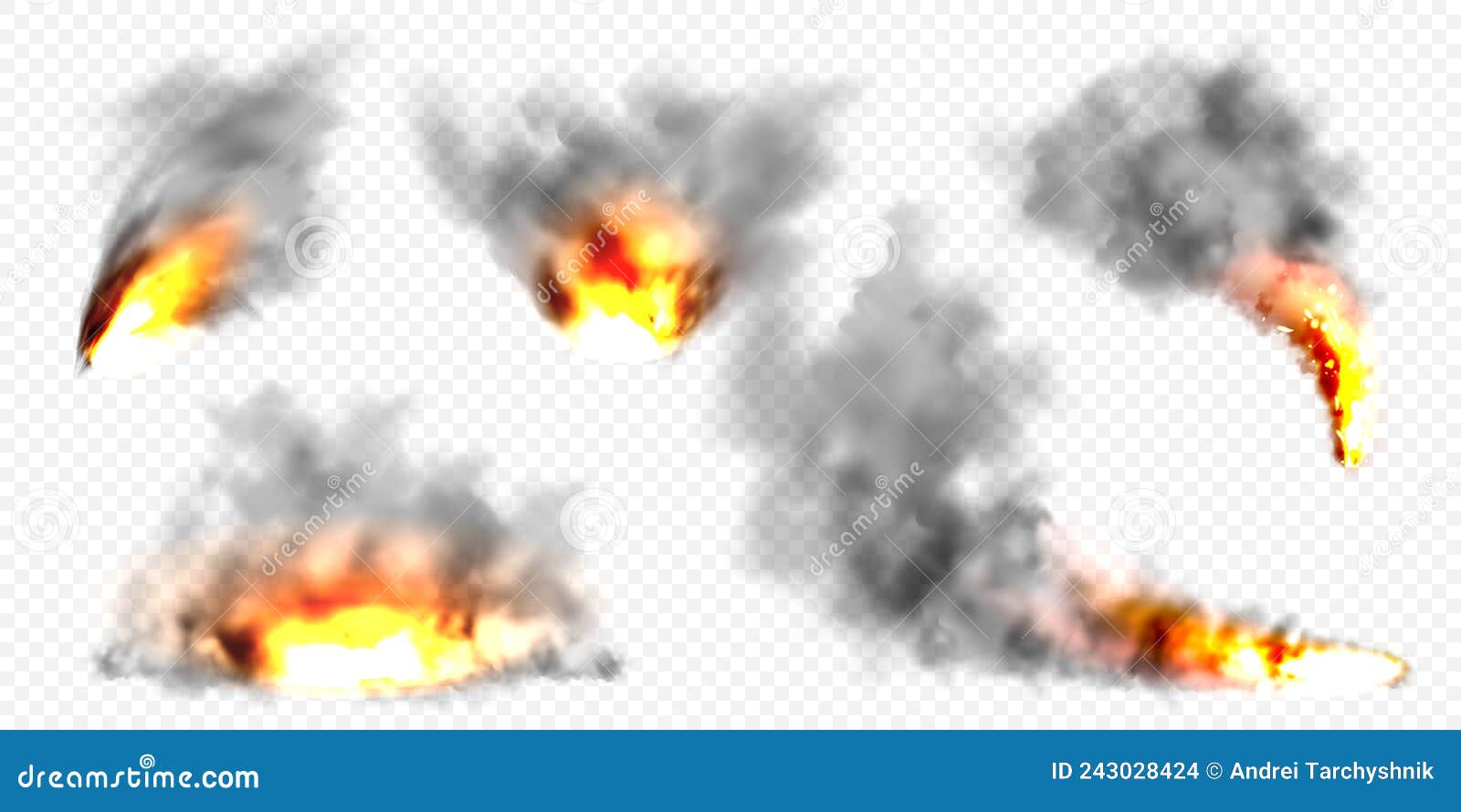 Realistic Black Smoke Clouds and Fire. Flame Blast, Explosion. Stream ...