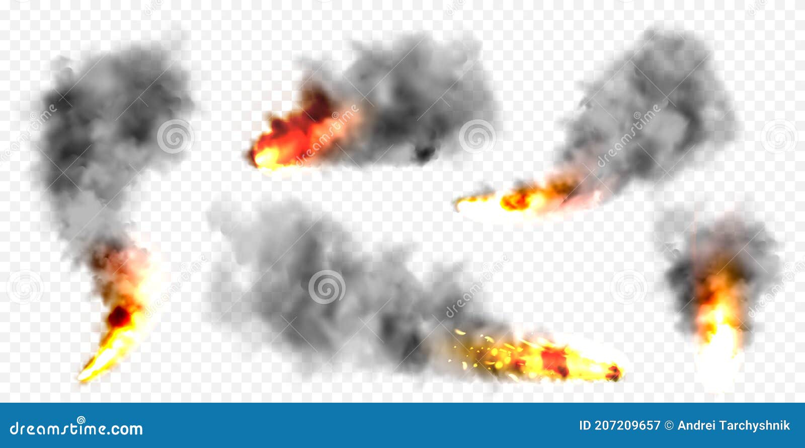 Realistic Black Smoke Clouds and Fire. Flame Blast, Explosion. Stream ...