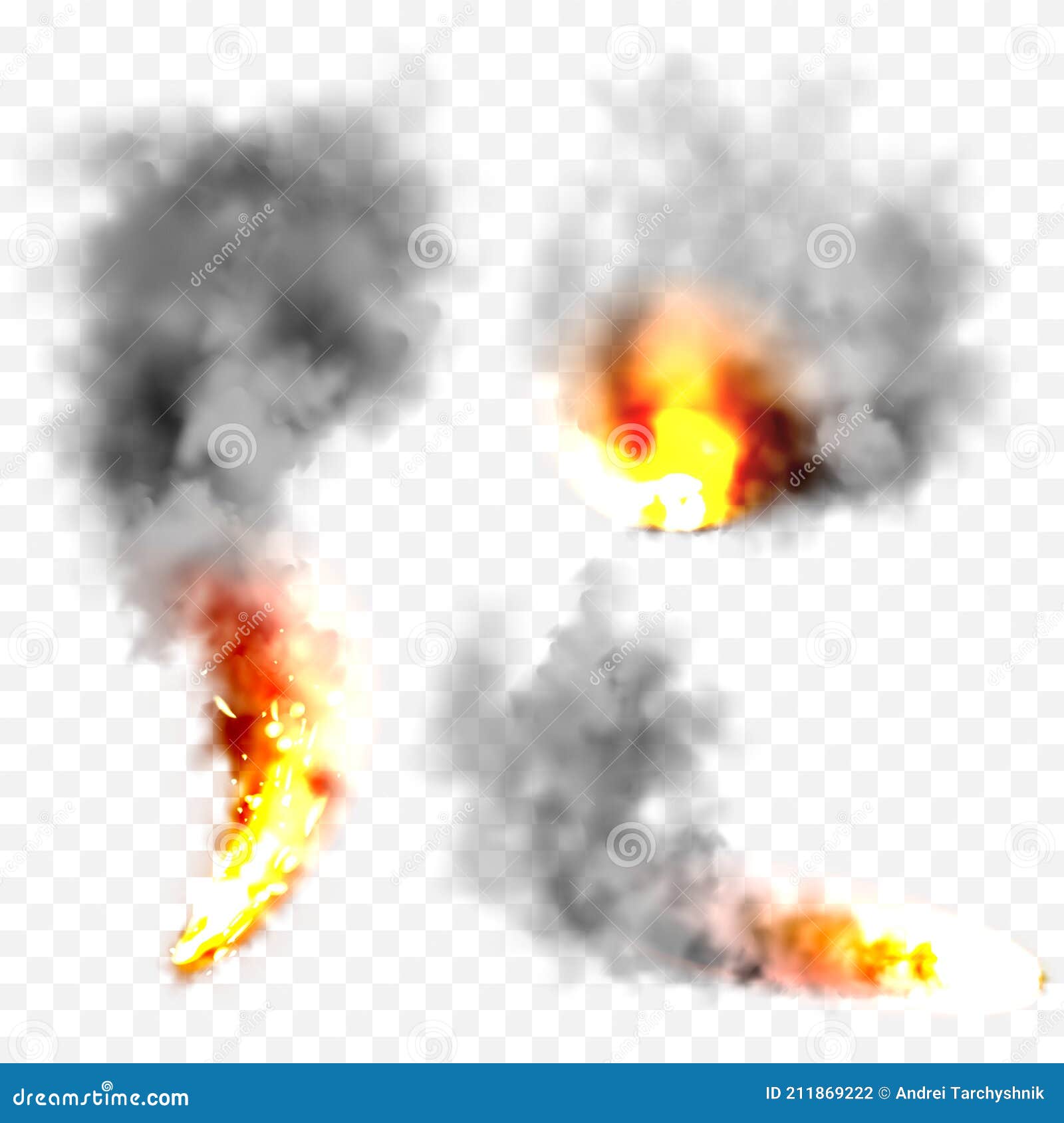 Realistic Black Smoke Clouds and Fire. Flame Blast, Explosion. Stream ...