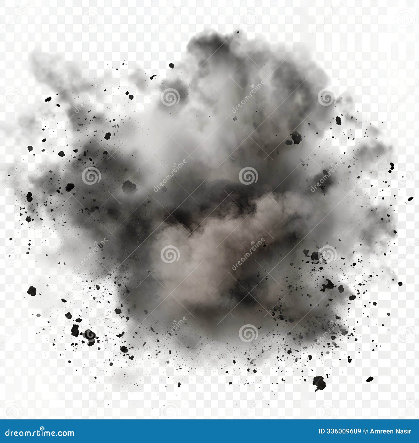 Realistic Black Smoke Explosion with Debris, Isolated on Transparent ...