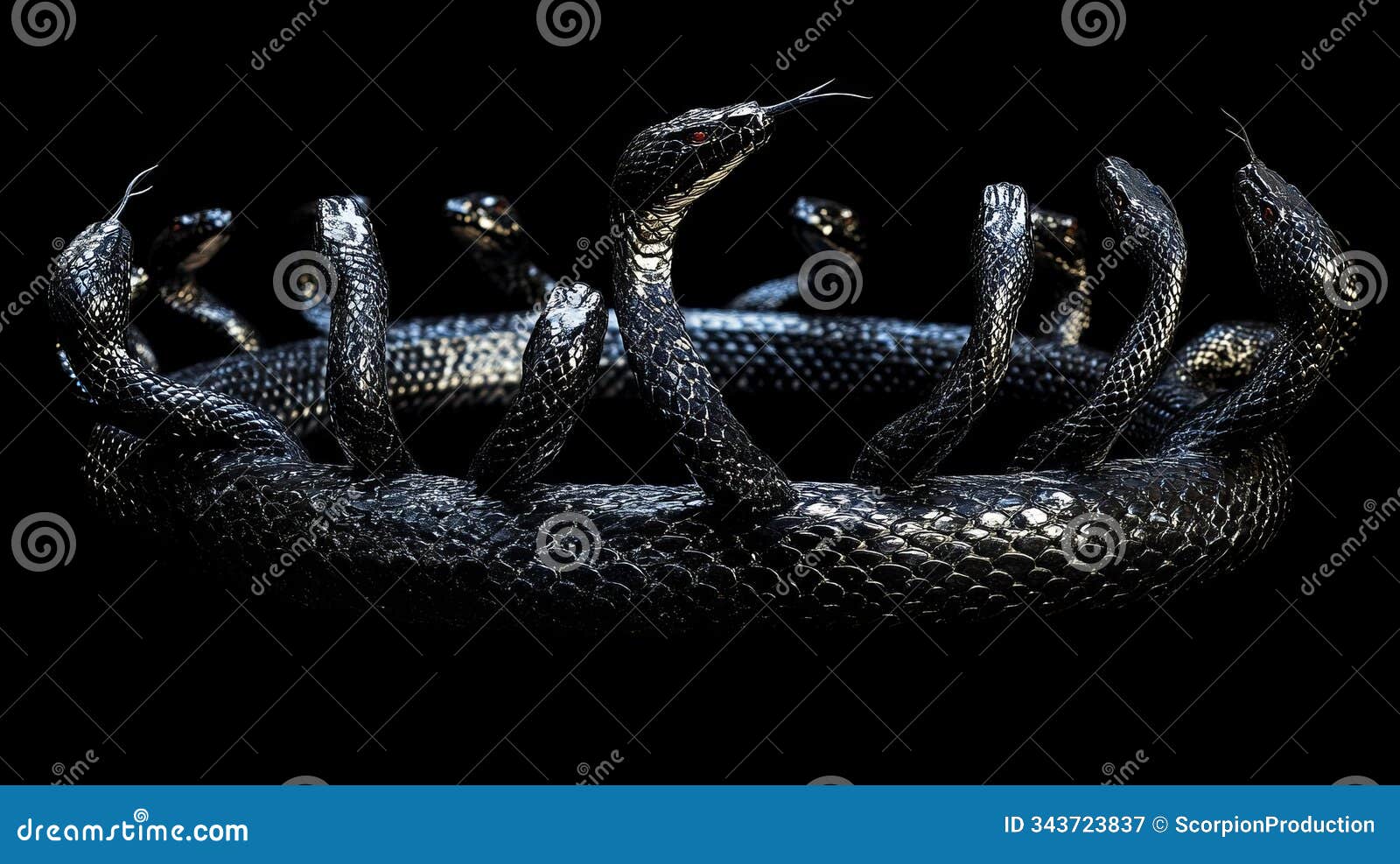 Realistic Black Snake Crown with Multiple Raised Heads on Black ...