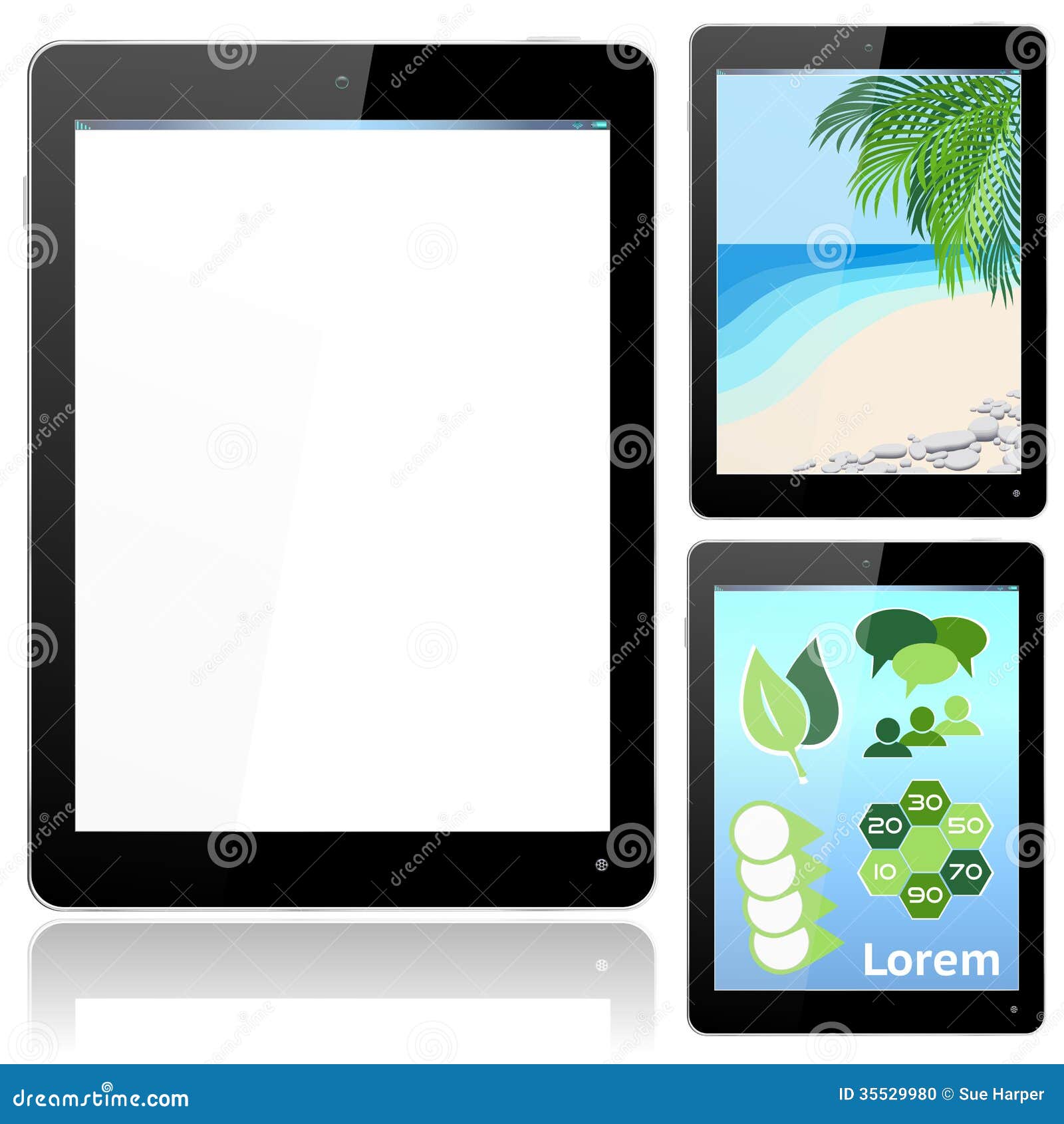 Realistic Black Tablet Computer with Beach and Inf Stock Vector ...