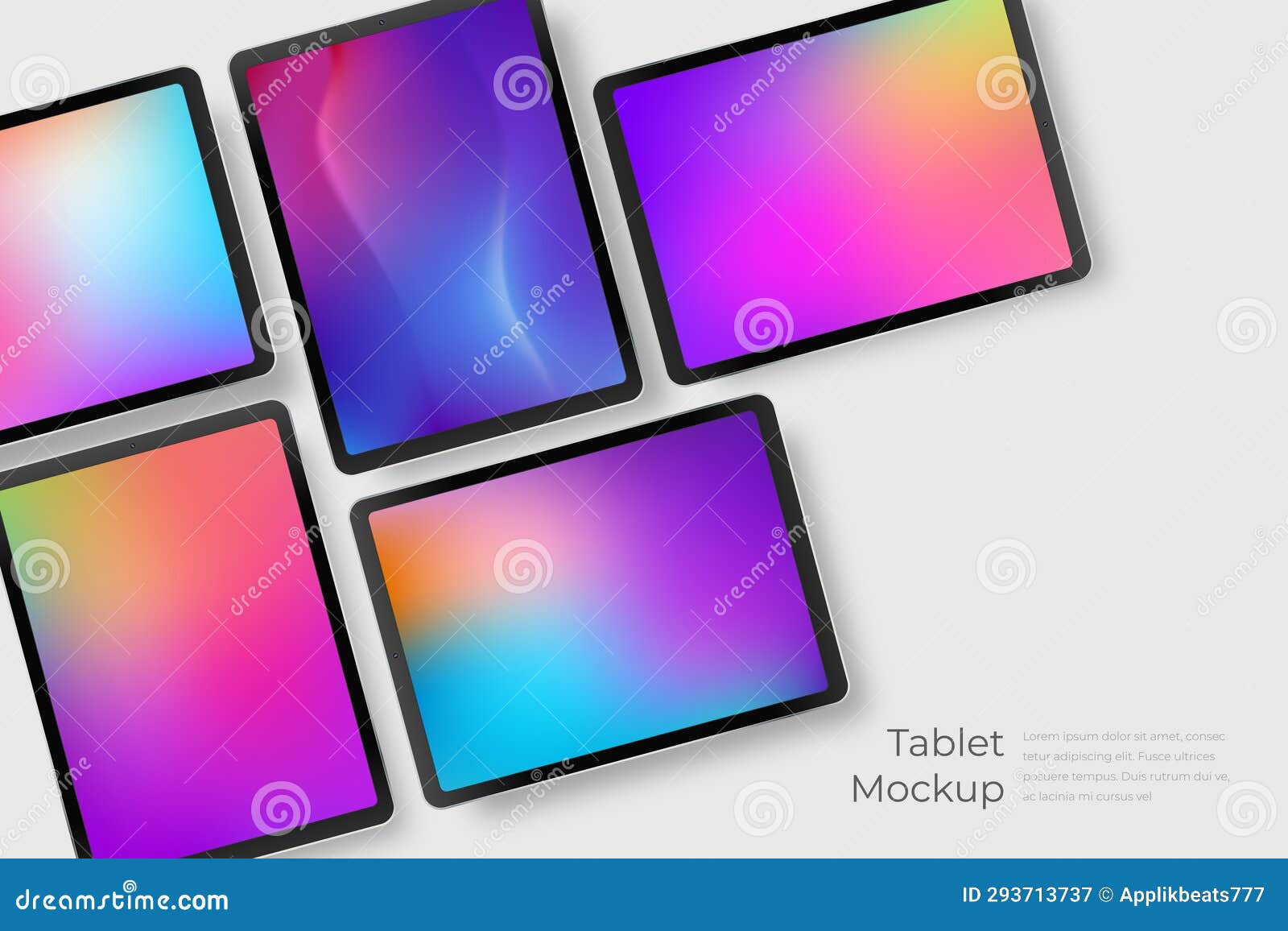 Realistic Black Tablets with Colourful Screens. Illustration of Device ...