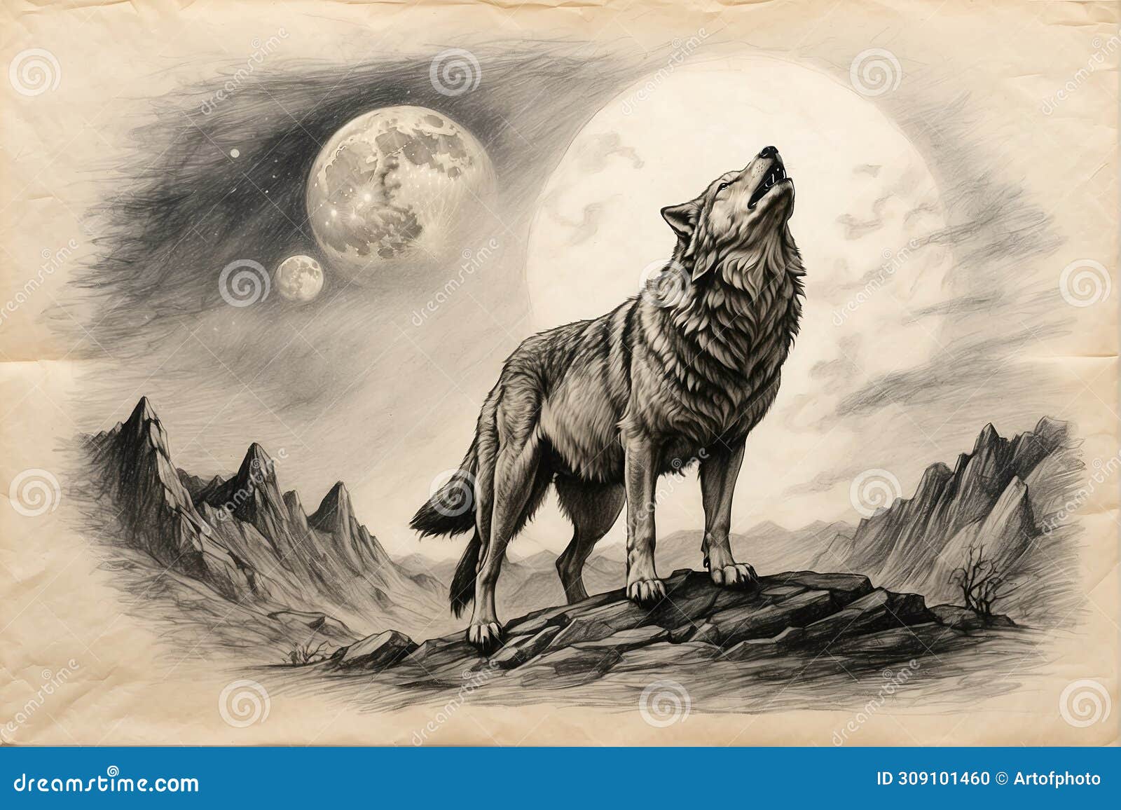 Drawing of a Wolf Standing on a Rock. Generative AI. Stock Photo ...