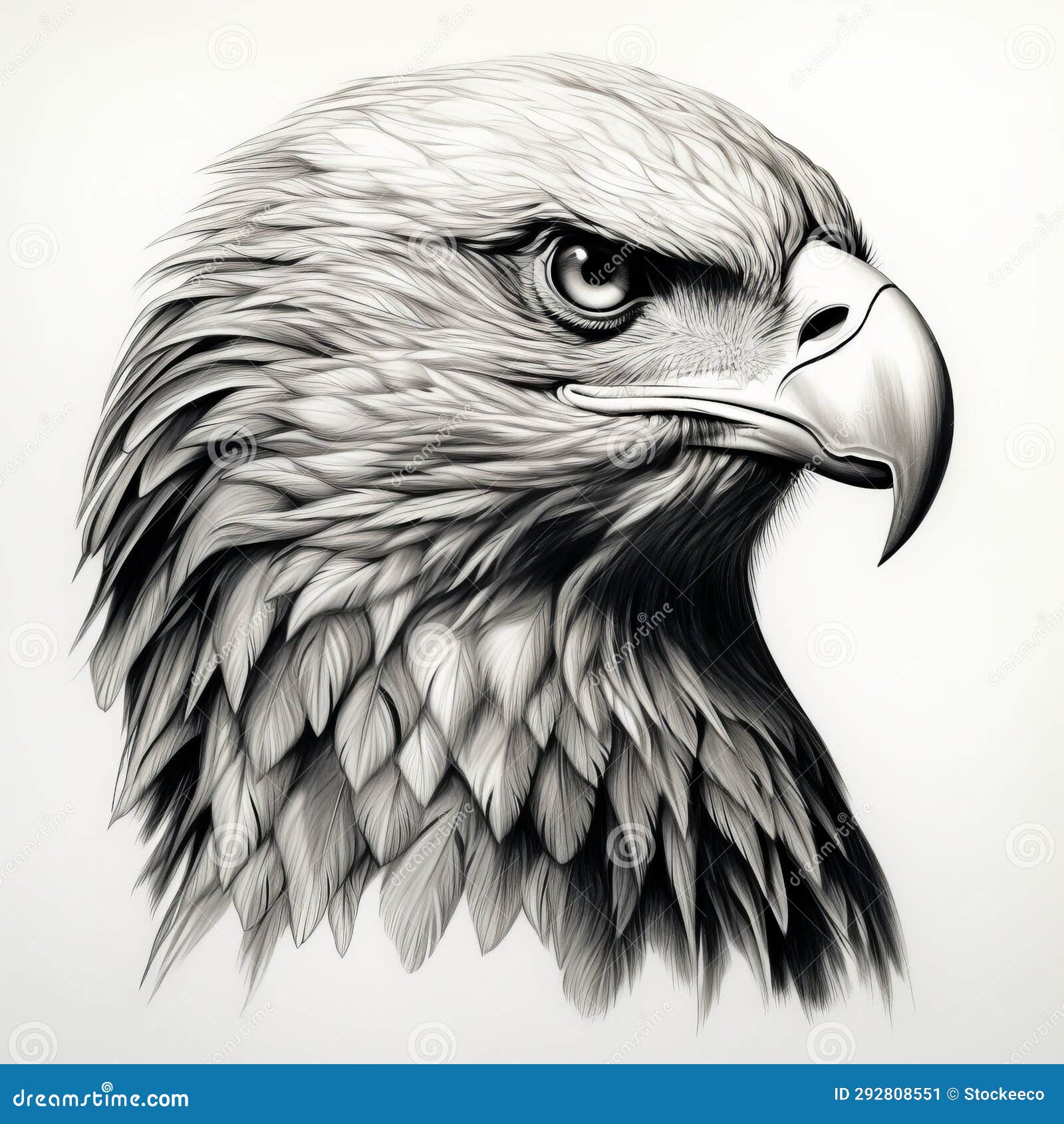 Realistic Black and White Eagle Head Tattoo Drawing Stock Illustration ...