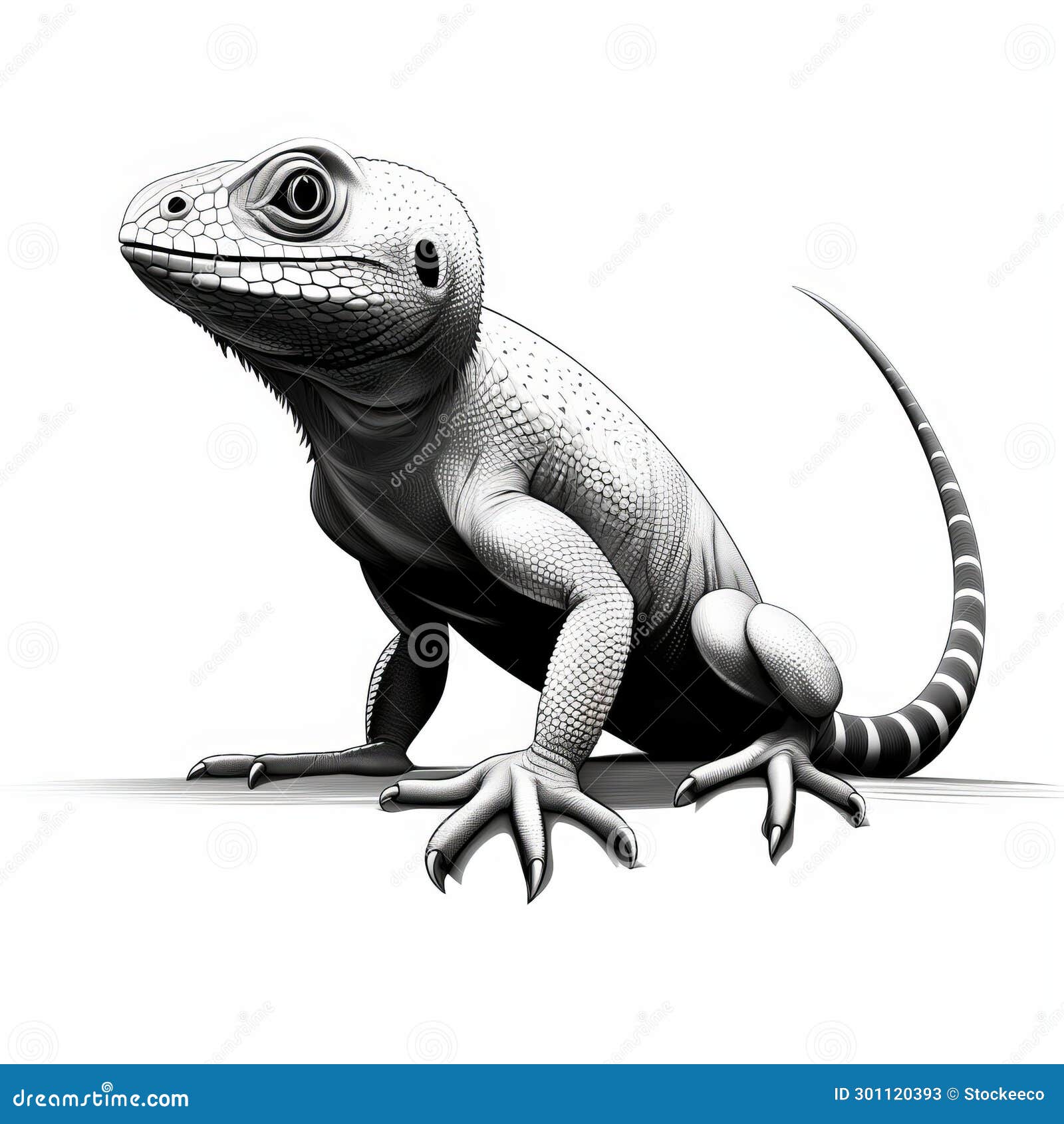 Realistic Black and White Lizard Drawing in Zbrush Style Stock ...