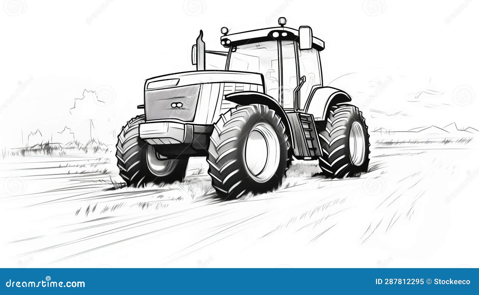 Realistic Black and White Tractor Drawing with Dynamic Sketching Stock ...