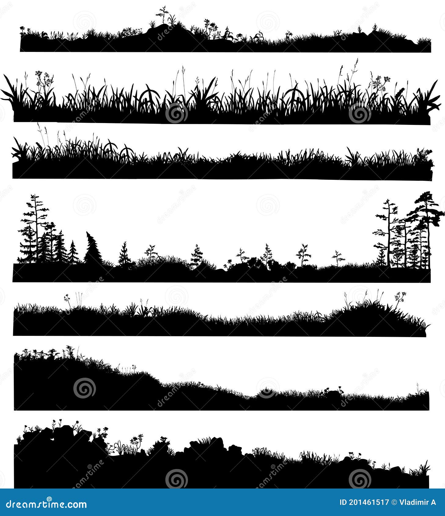 Realistic Black and White Vector Bundle of Silhouettes of the Ground ...