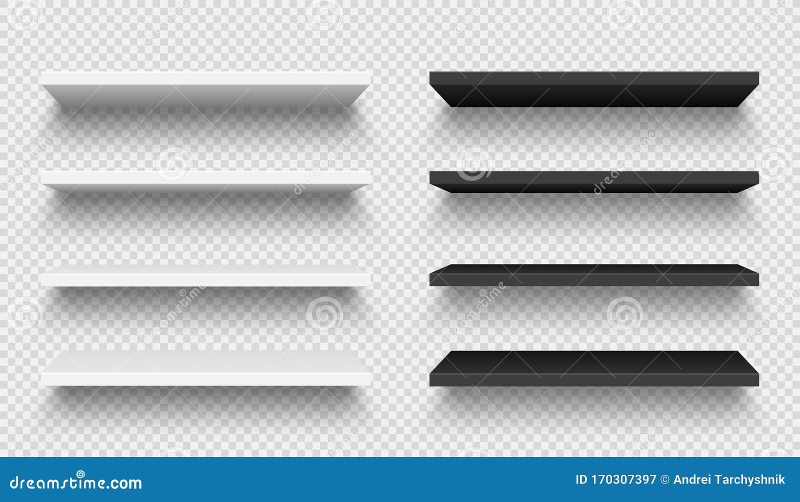 Realistic Black and White Wall Shelf Collection on Checkered Background ...