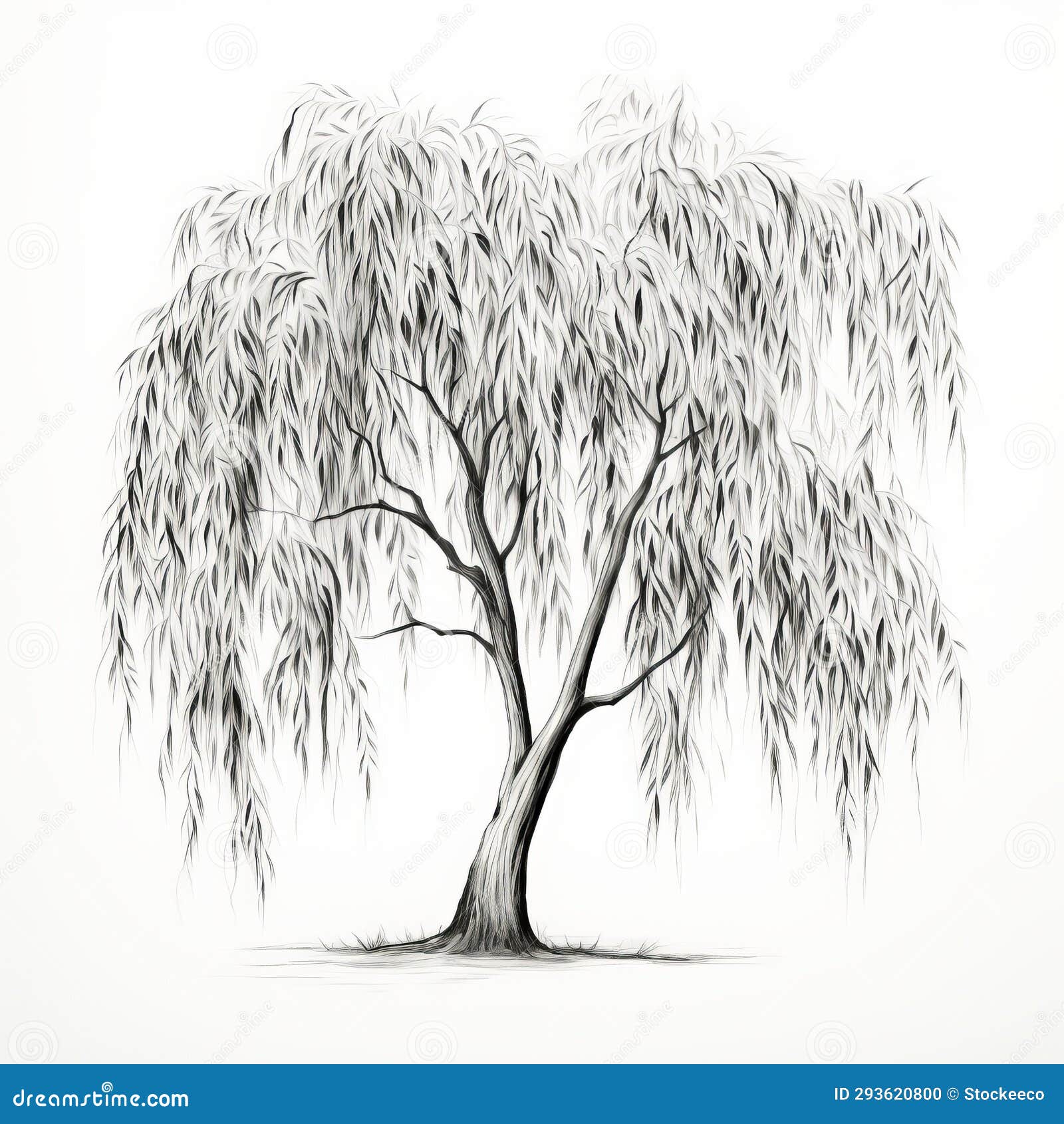 Realistic Black and White Willow Tree Drawing Stock Illustration ...