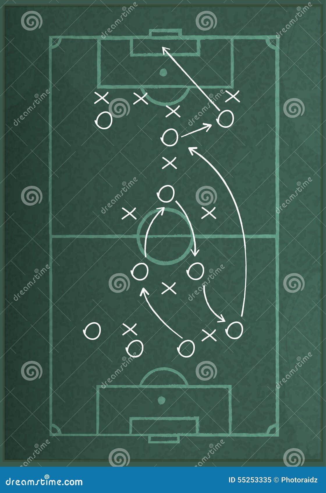 Realistic Blackboard Drawing a Soccer Game Strategy Stock Illustration ...