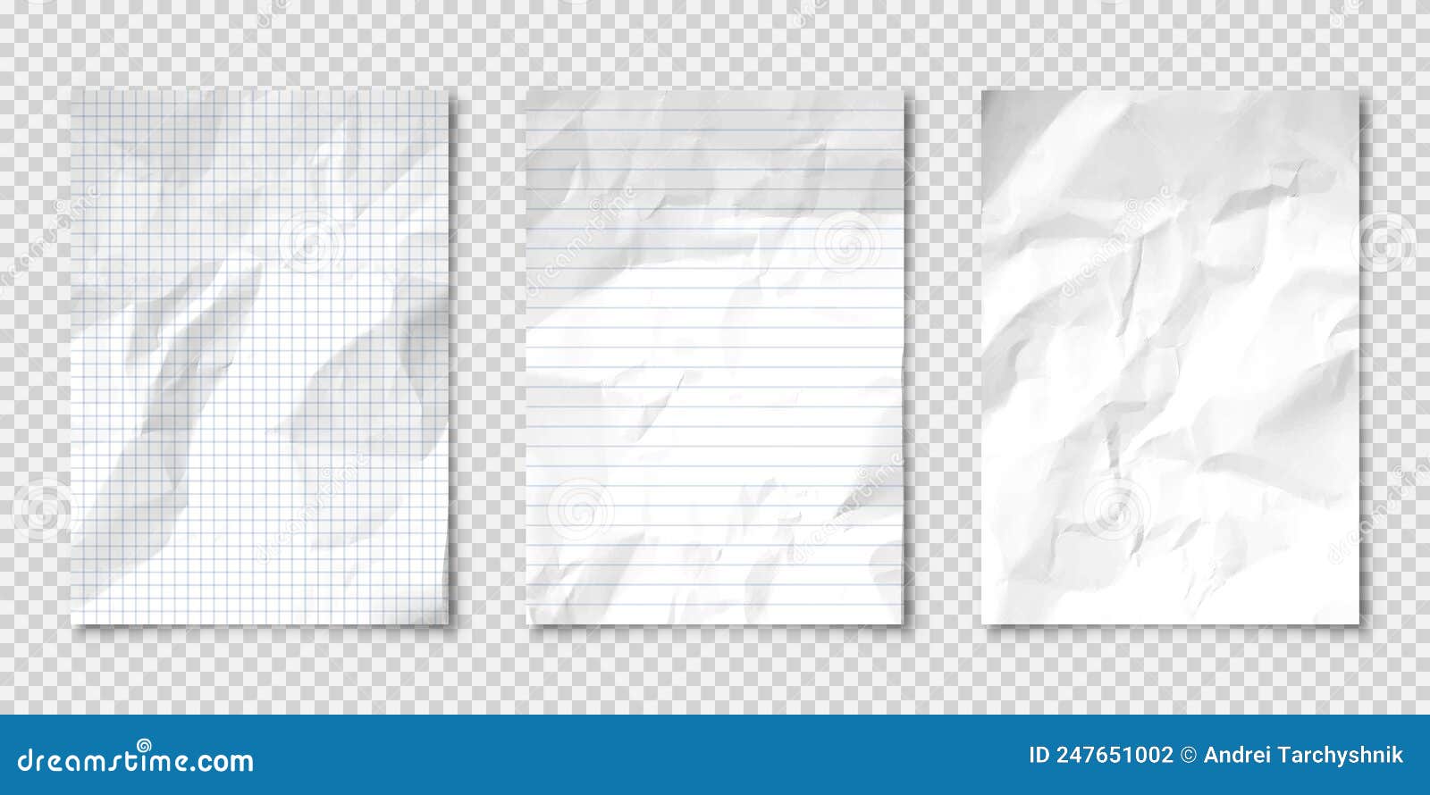 Realistic Blank Crumpled Paper Sheets in A4 Format on Transparent ...