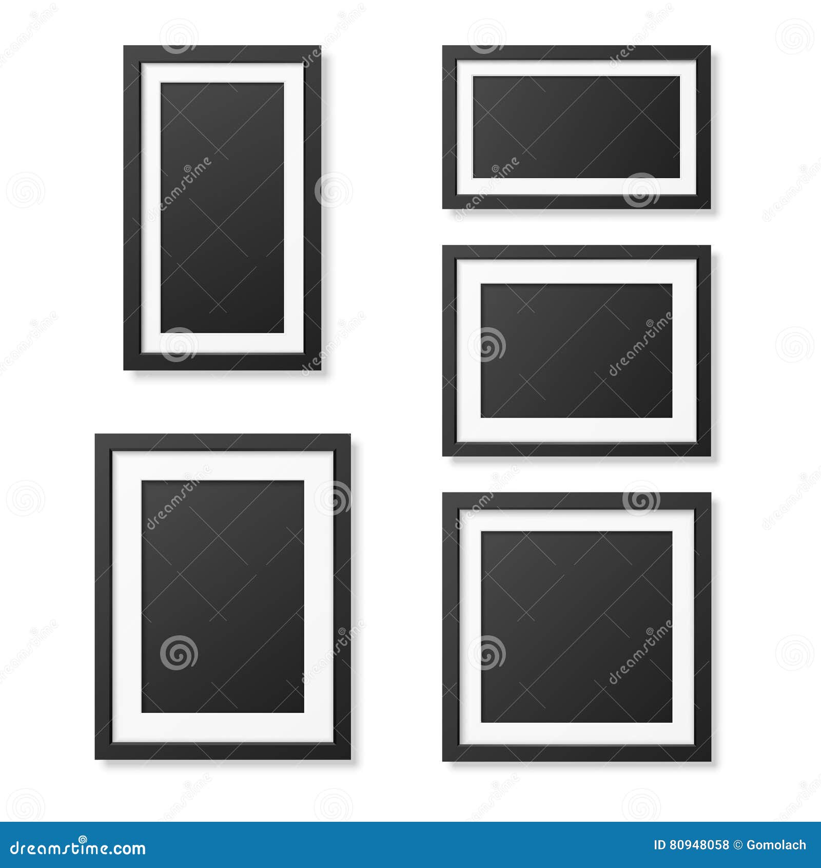 Realistic Blank Picture Frame Templates Set on White Background. Stock ...