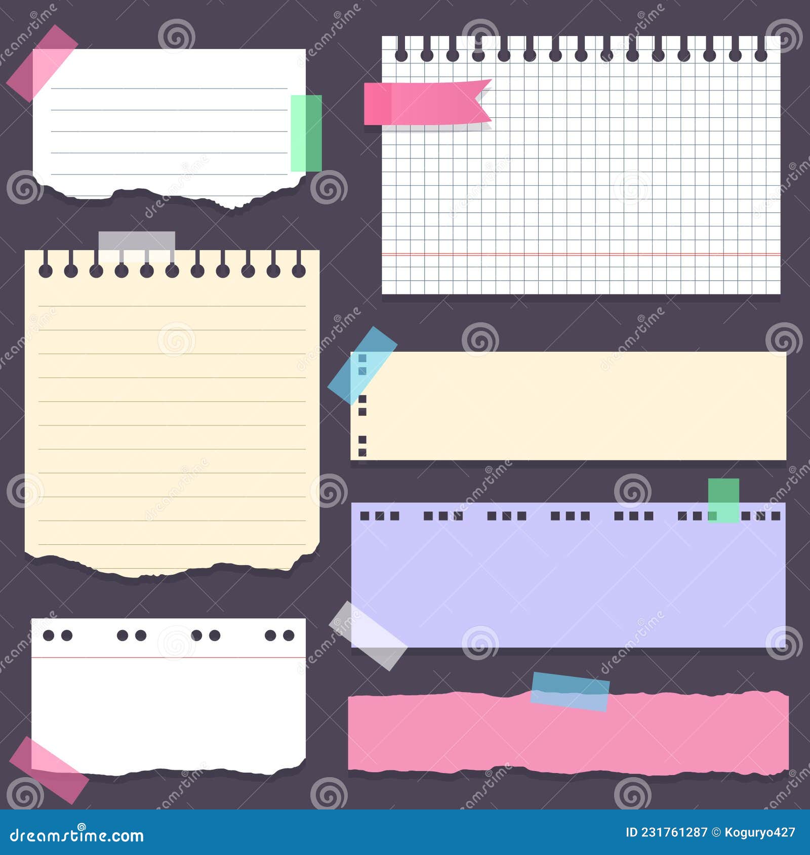 Set of Different Vector Note Papers. Vector Torn Paper Pieces, Blank ...