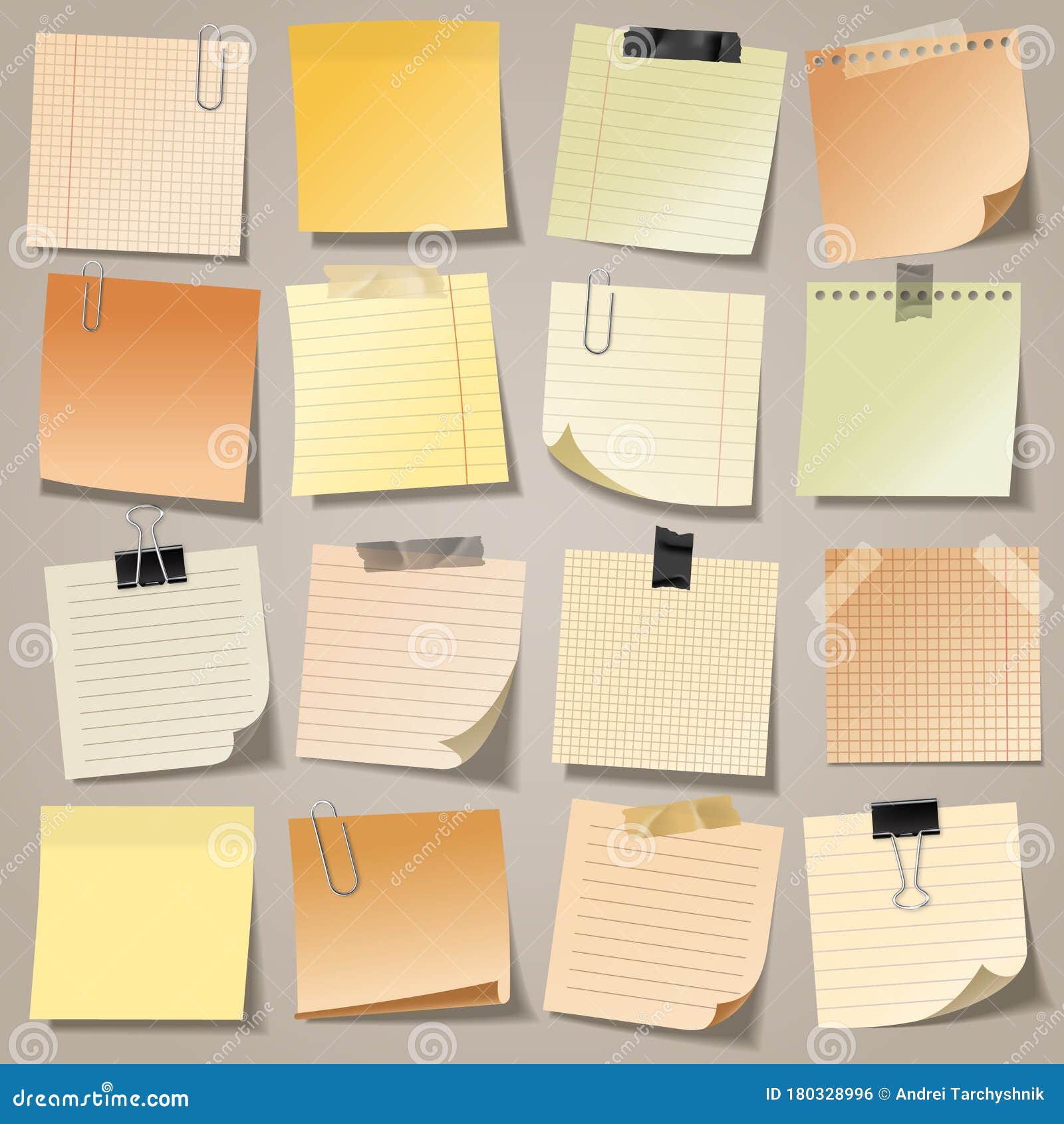 Realistic Blank Sticky Notes with Clip Binder and Adhesive Tape ...