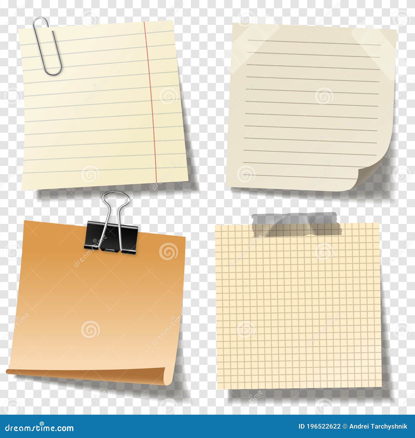 Realistic Blank Sticky Notes with Clip Binder and Adhesive Tape ...