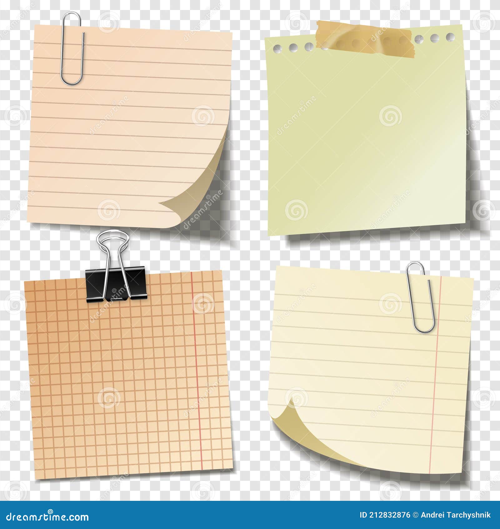 Realistic Blank Sticky Notes with Clip Binder and Adhesive Tape ...