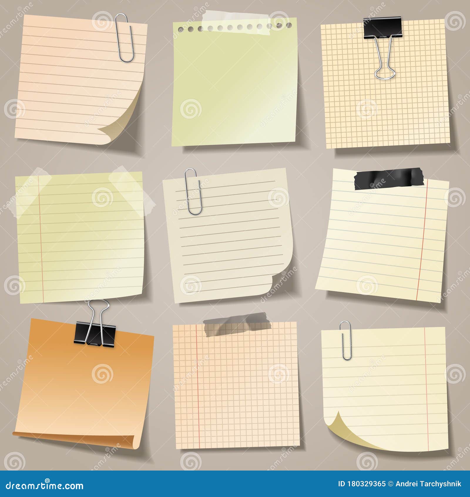 Realistic Blank Sticky Notes with Clip Binder and Adhesive Tape ...