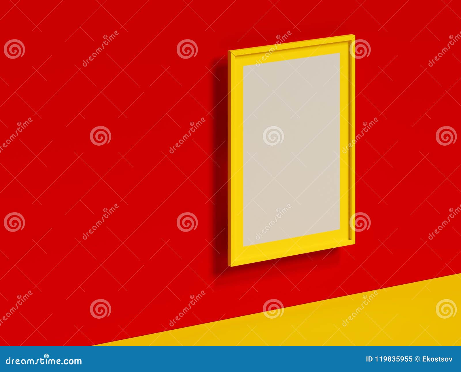 Realistic Blank Yellow Frame on Red Background, 3d Rendering Stock ...