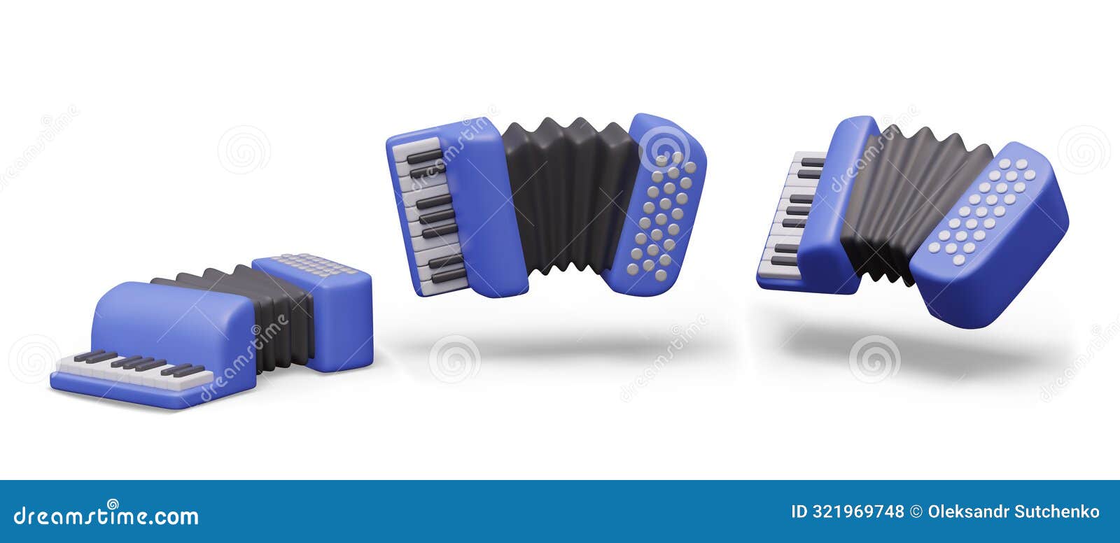 Realistic Blue Accordion in Different Positions. Set of Vector ...