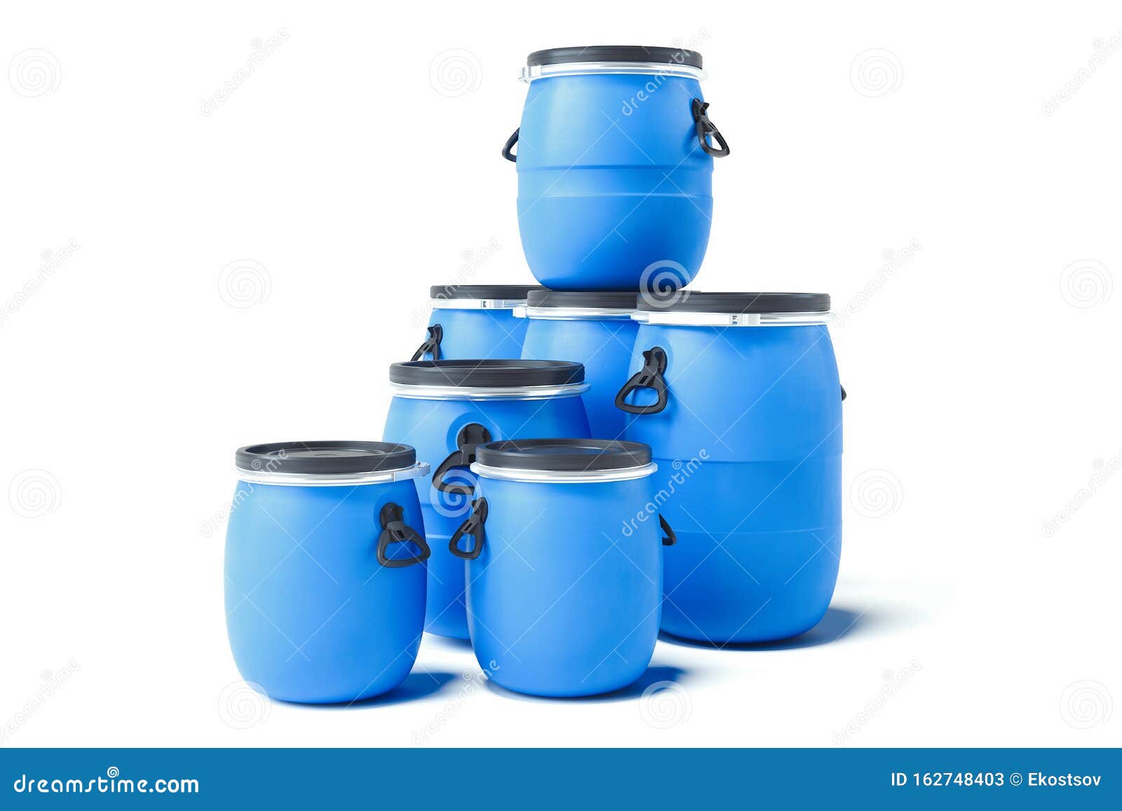 Realistic Blue Barrels Isolated On White Background. 3d Rendering ...