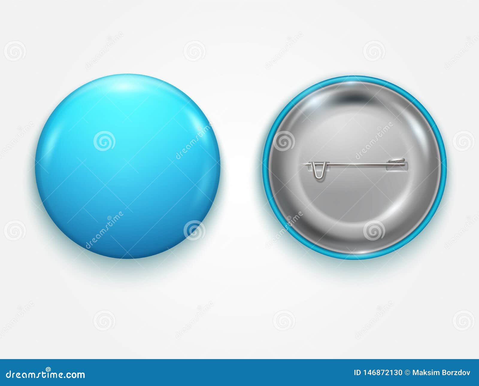 Realistic Blue Blank Badge, Vector Realistic Illustration on White ...