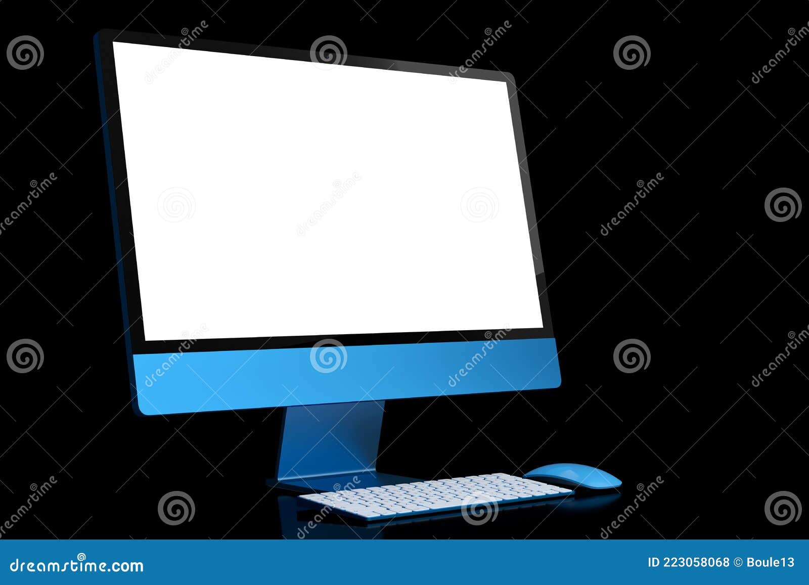 Realistic Blue Computer Screen Display with Keyboard and Mouse Isolated ...