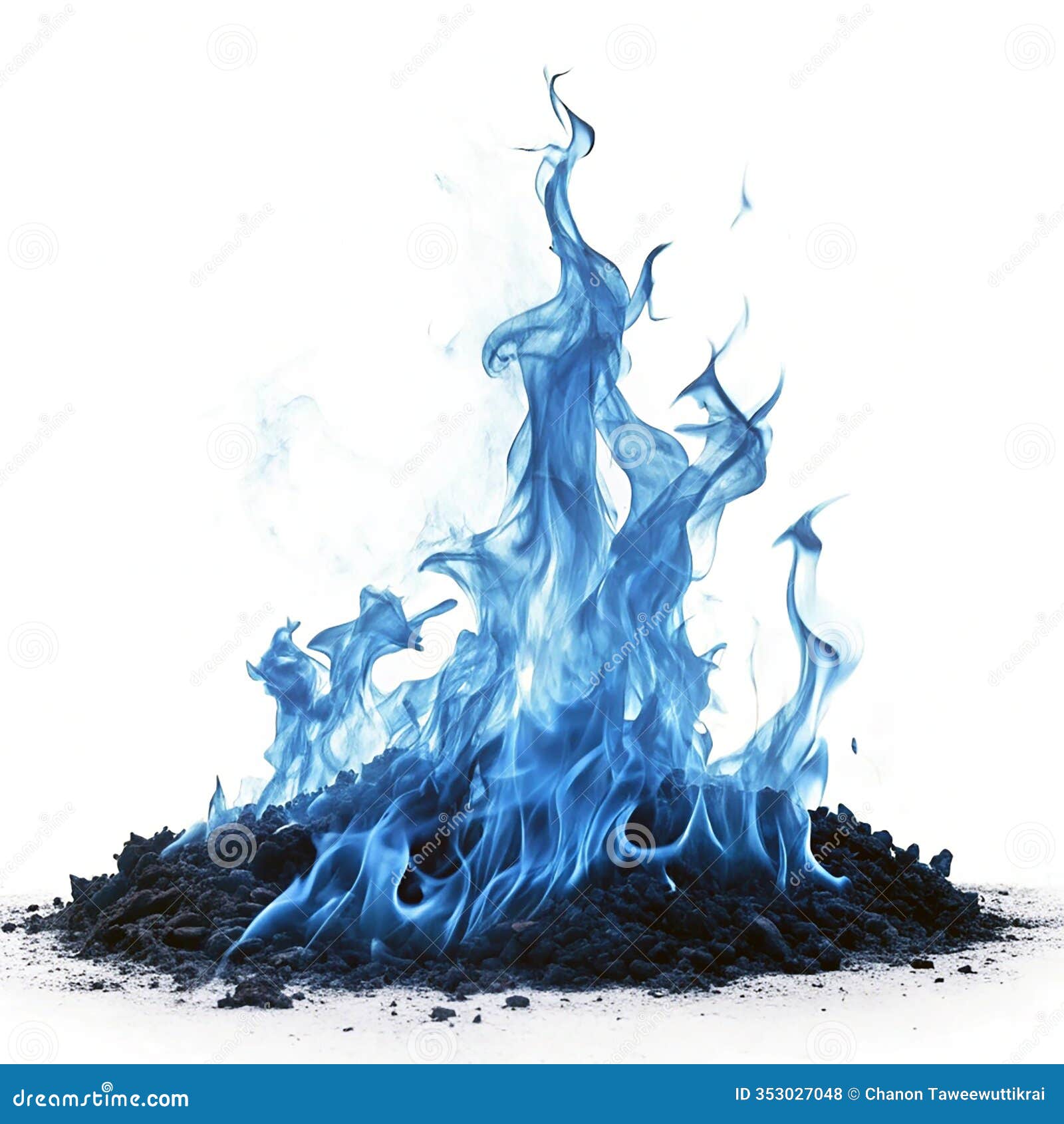 Realistic Blue Fire Isolated on White Background - AI-Generated ...