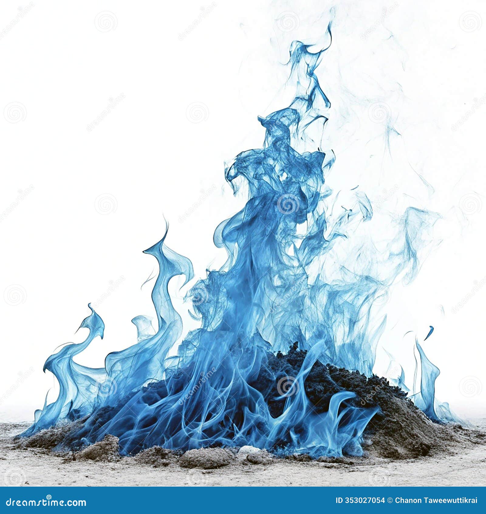 Realistic Blue Fire Isolated on White Background - AI-Generated ...