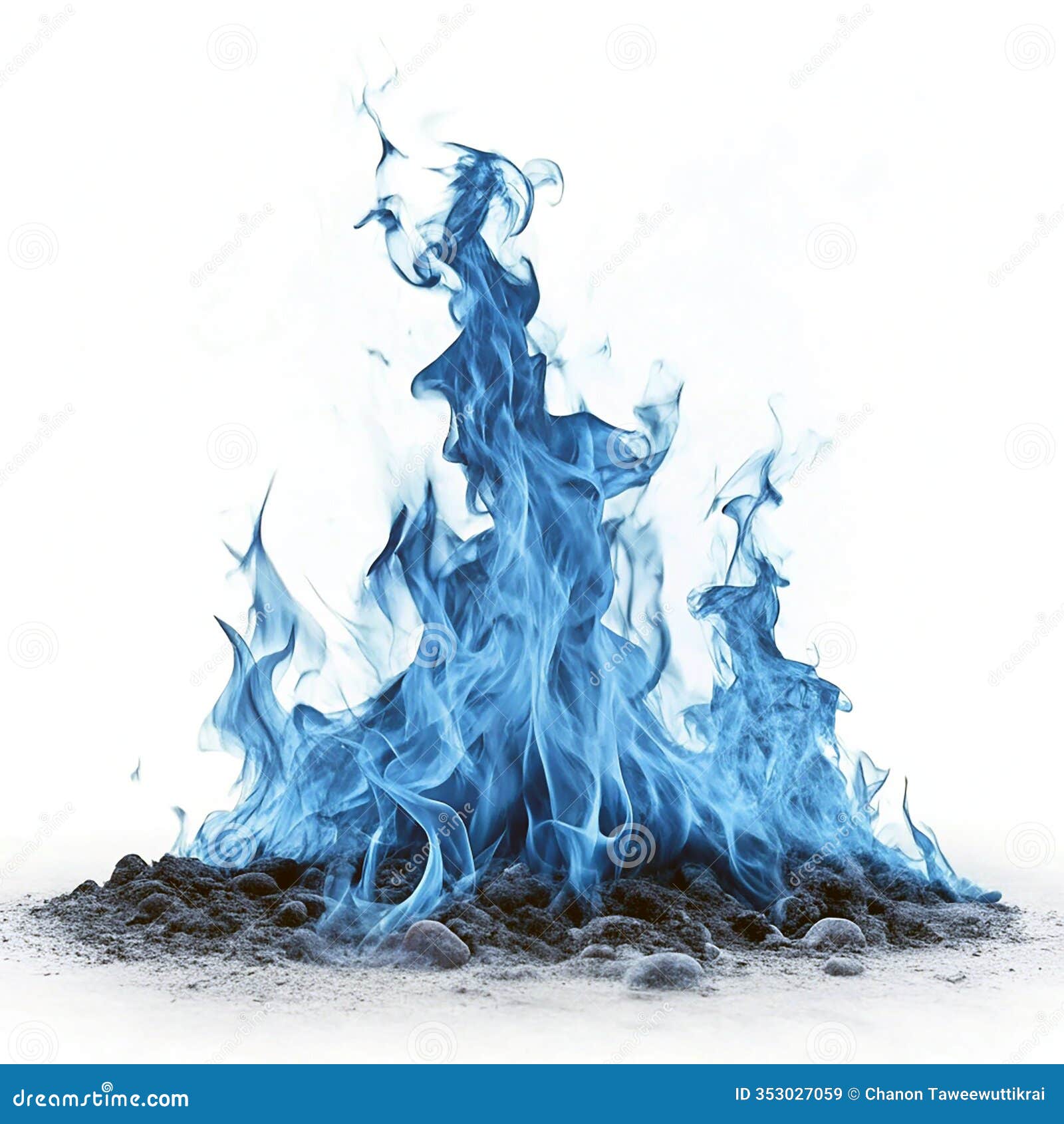Realistic Blue Fire Isolated on White Background - AI-Generated ...