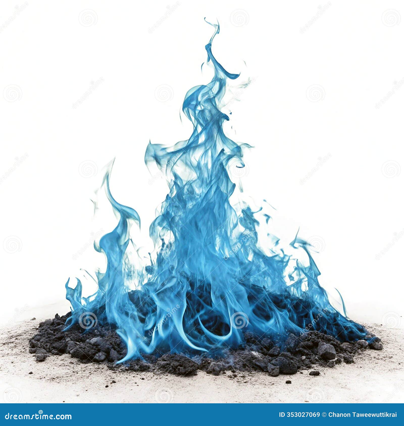 Realistic Blue Fire Isolated on White Background - AI-Generated ...