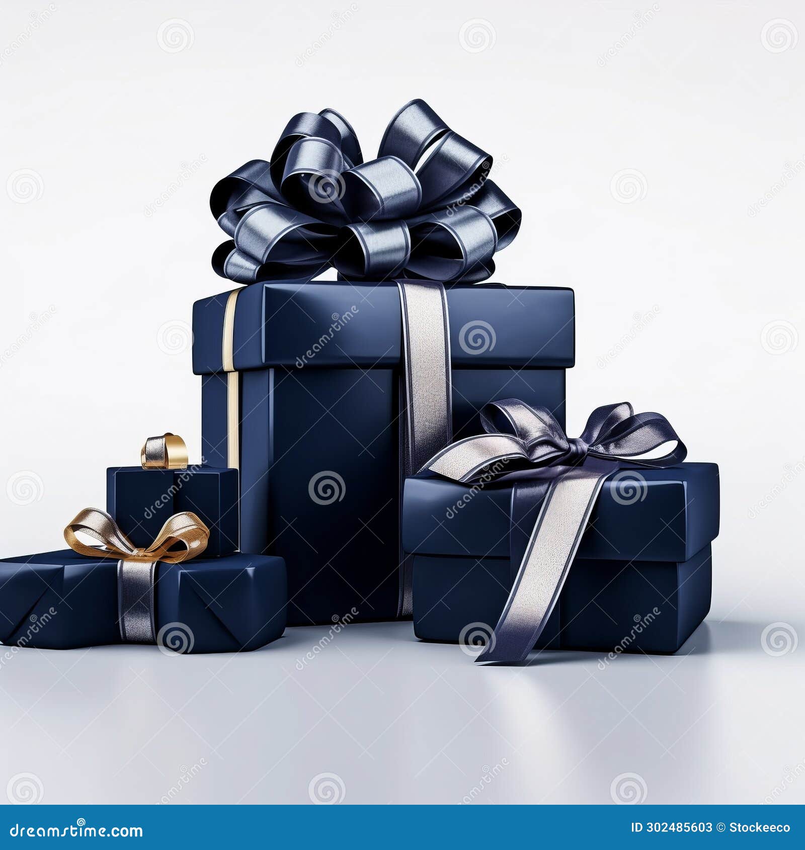 Realistic Blue and Gold Gift Boxes with Bows - Hyperrealistic ...