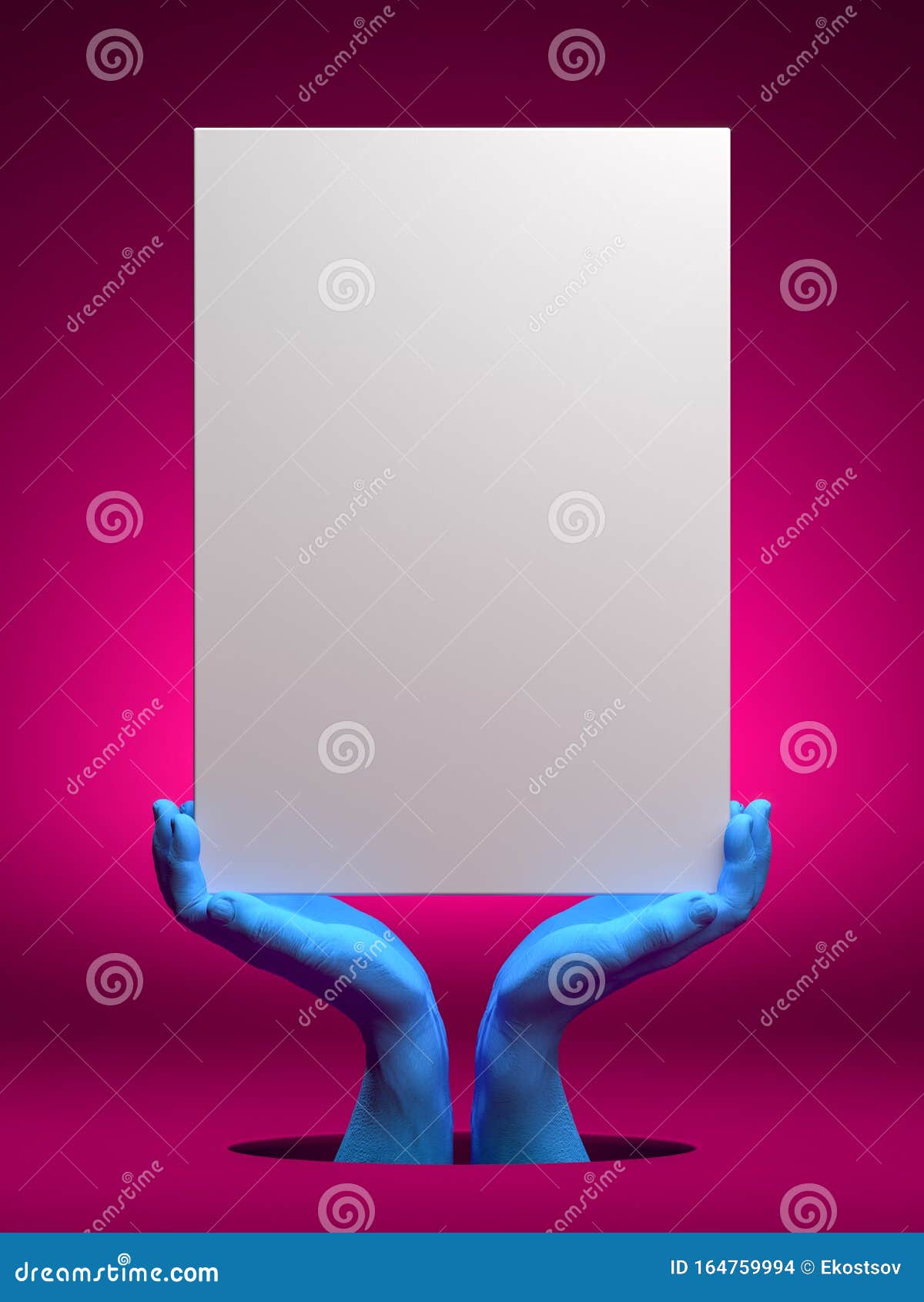 Realistic Blue Human Hands Holding Blank Poster with Empty Space on ...