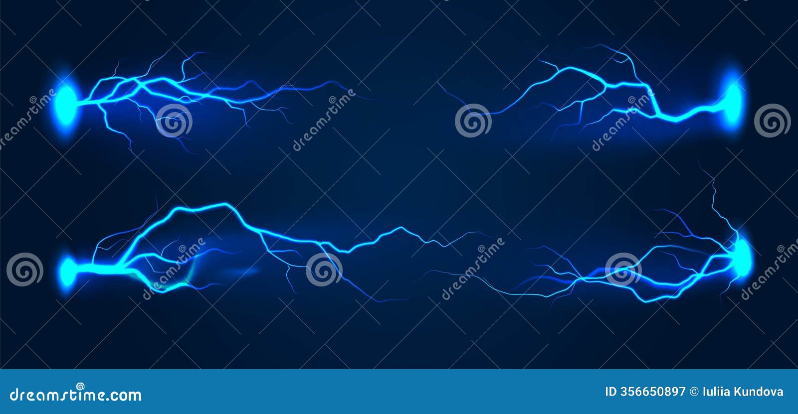 Realistic Blue Lightning. Thunder Storm Flash Horizontal Lightnings ...