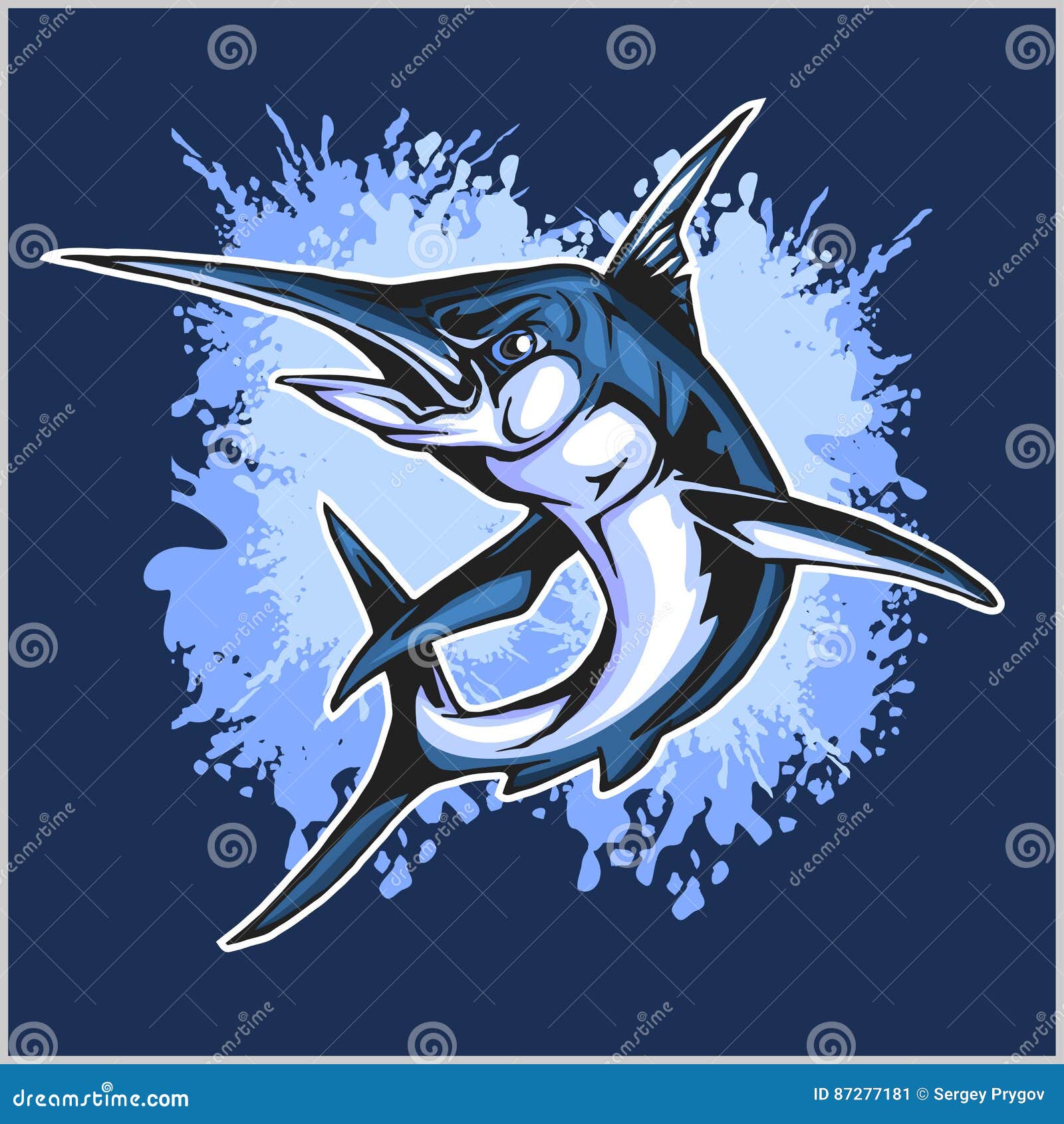 Realistic blue Marlin fish stock vector. Illustration of jumping - 87277181